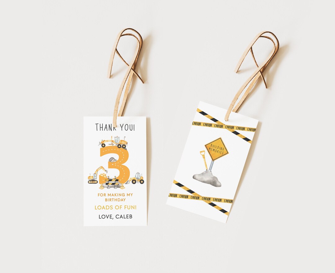 CONSTRUCTION Birthday Party Favor Tags, 3rd Birthday Thank You Tags ...