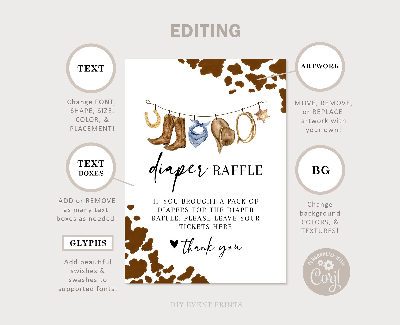 LITTLE COWBOY Diaper Raffle Sign, Diaper Raffle Ticket Sign, Western ...