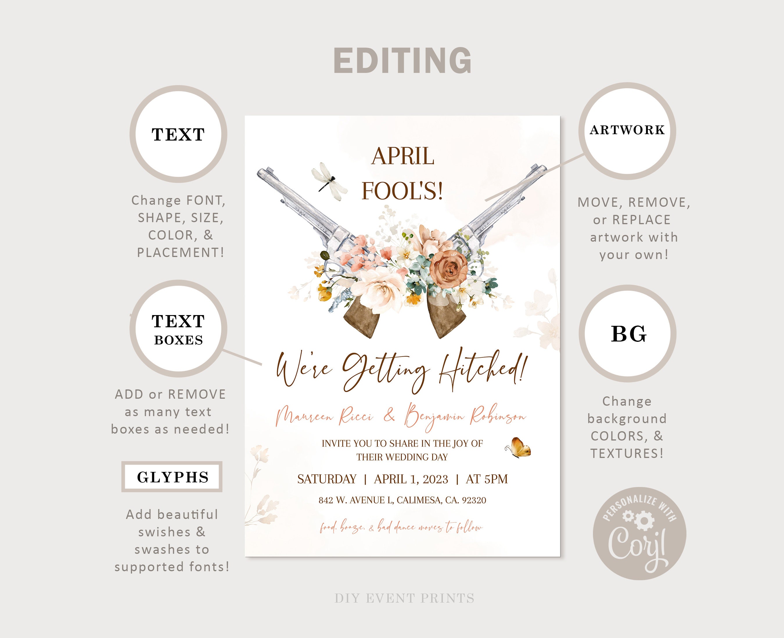 April Fool's Western Wedding Invitation Template, Rustic Wedding ...