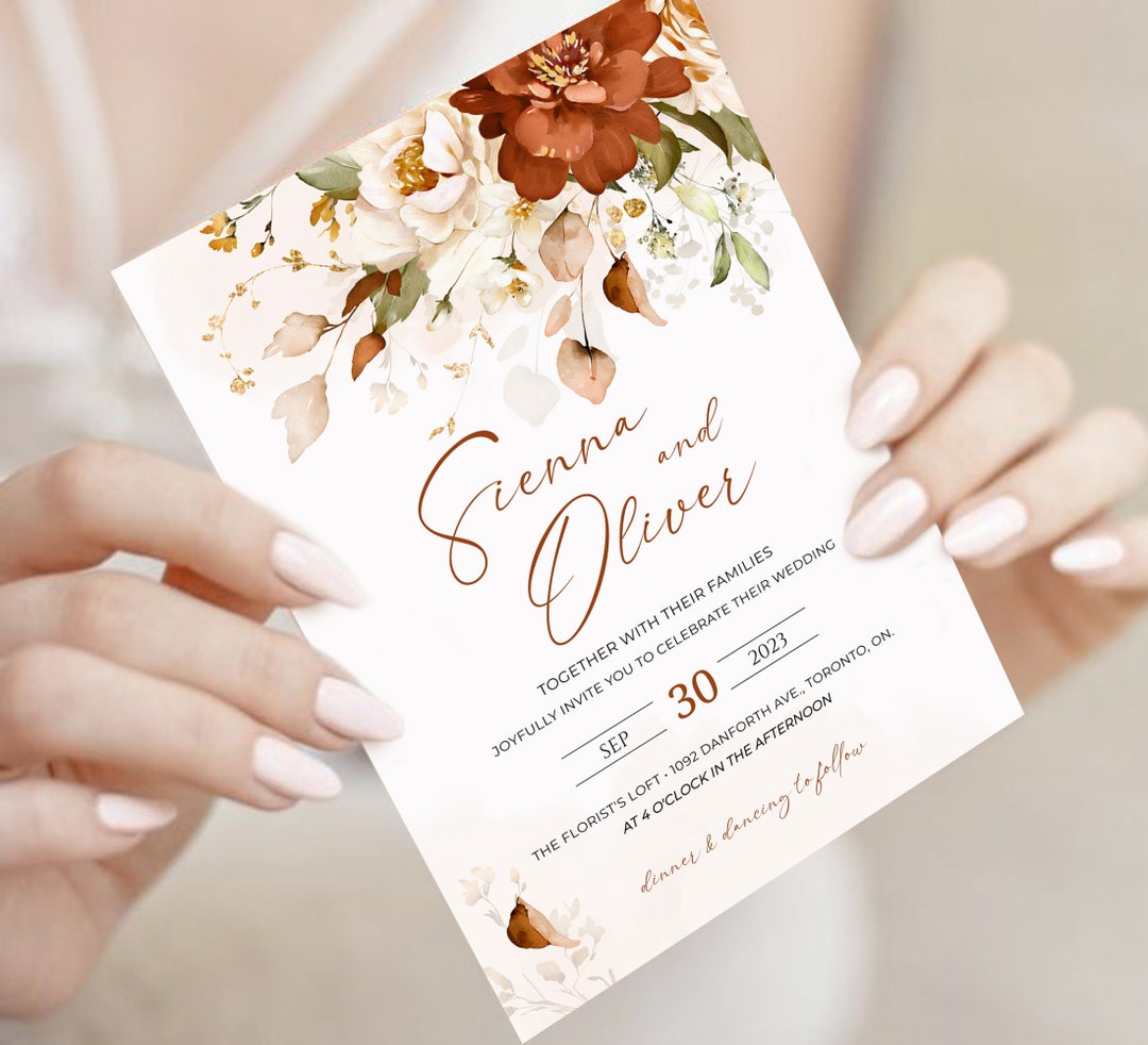 Burnt Orange Wedding Invitation Template Set, Terracotta Wedding ...