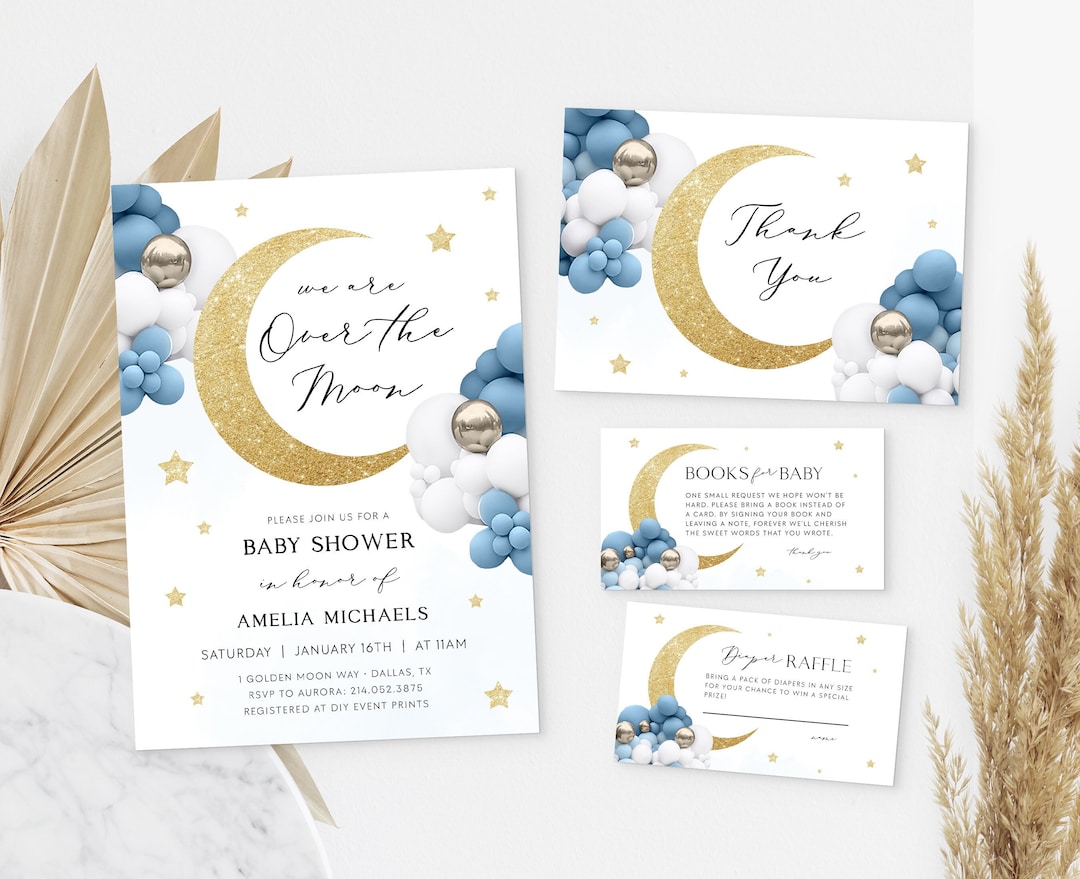 MOON and STARS Baby Shower Invitation Template Bundle, Over the Moon ...