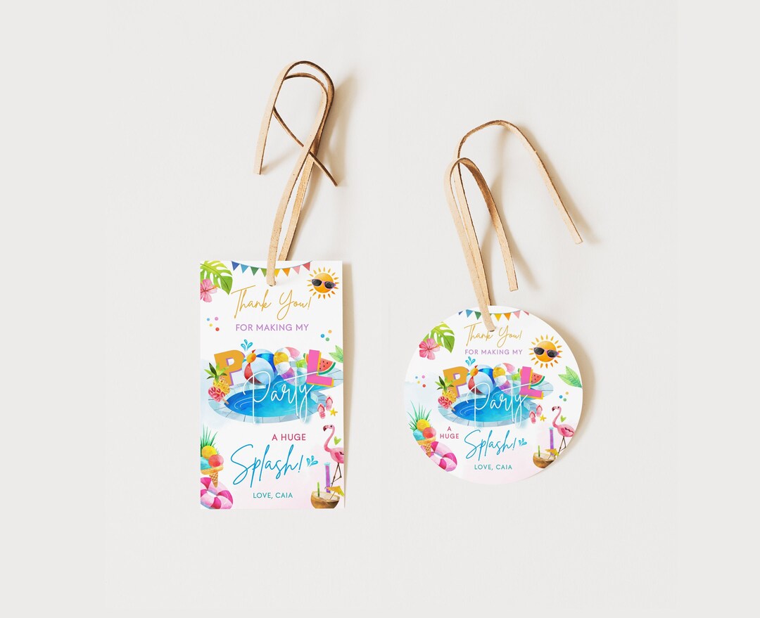 POOL PARTY Favor Tags, Splish Splash Summer Birthday Party Thank You ...