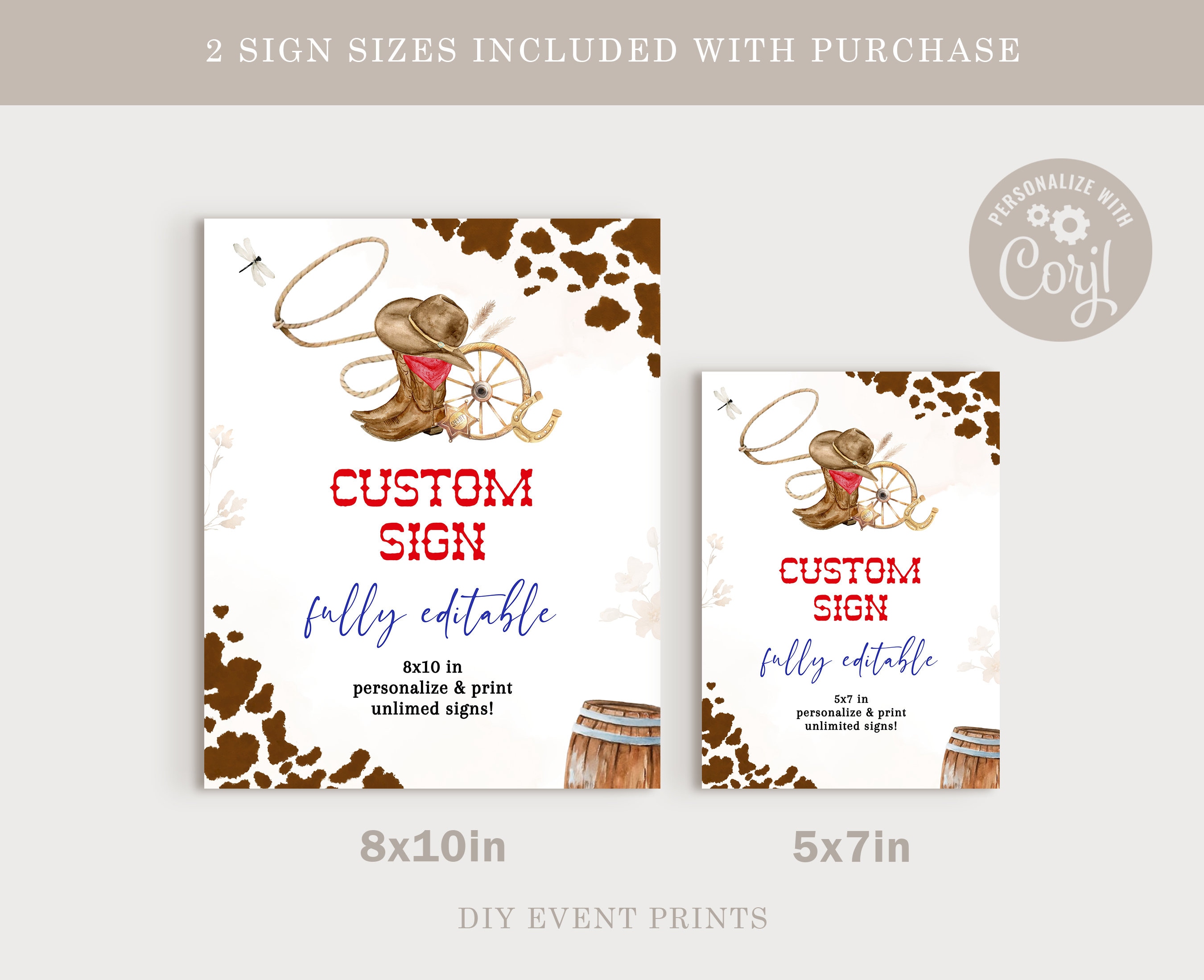 My FIRST RODEO Custom Signs Template Set, Editable Cowboy Birthday ...