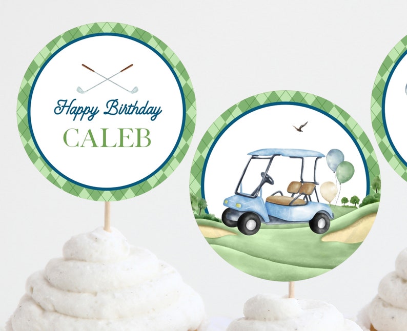 HOLE IN-ONE First Birthday Cupcake Topper Template, Golf First Birthday ...