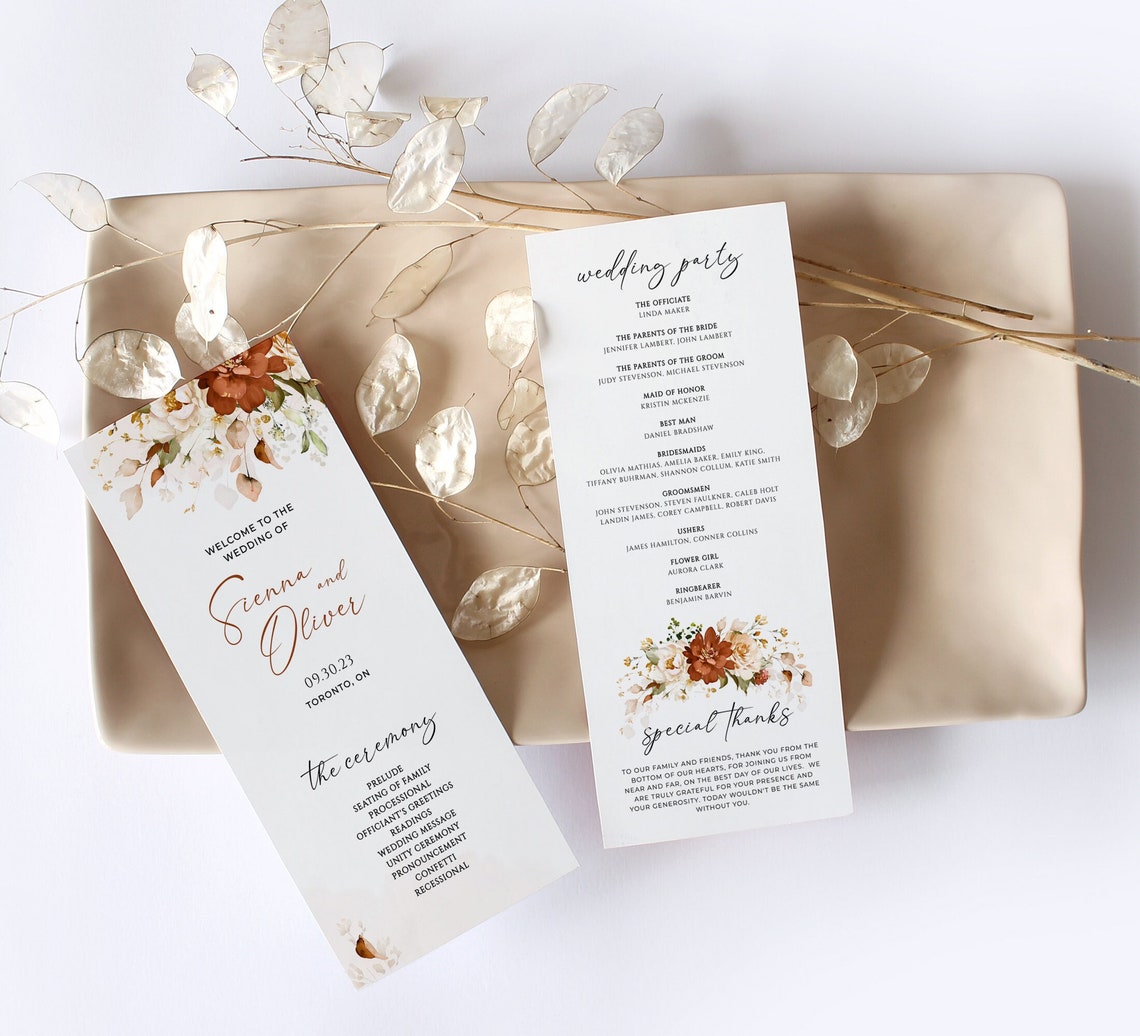 Fall WEDDING PROGRAM Order of Service Terracotta Wedding - Etsy