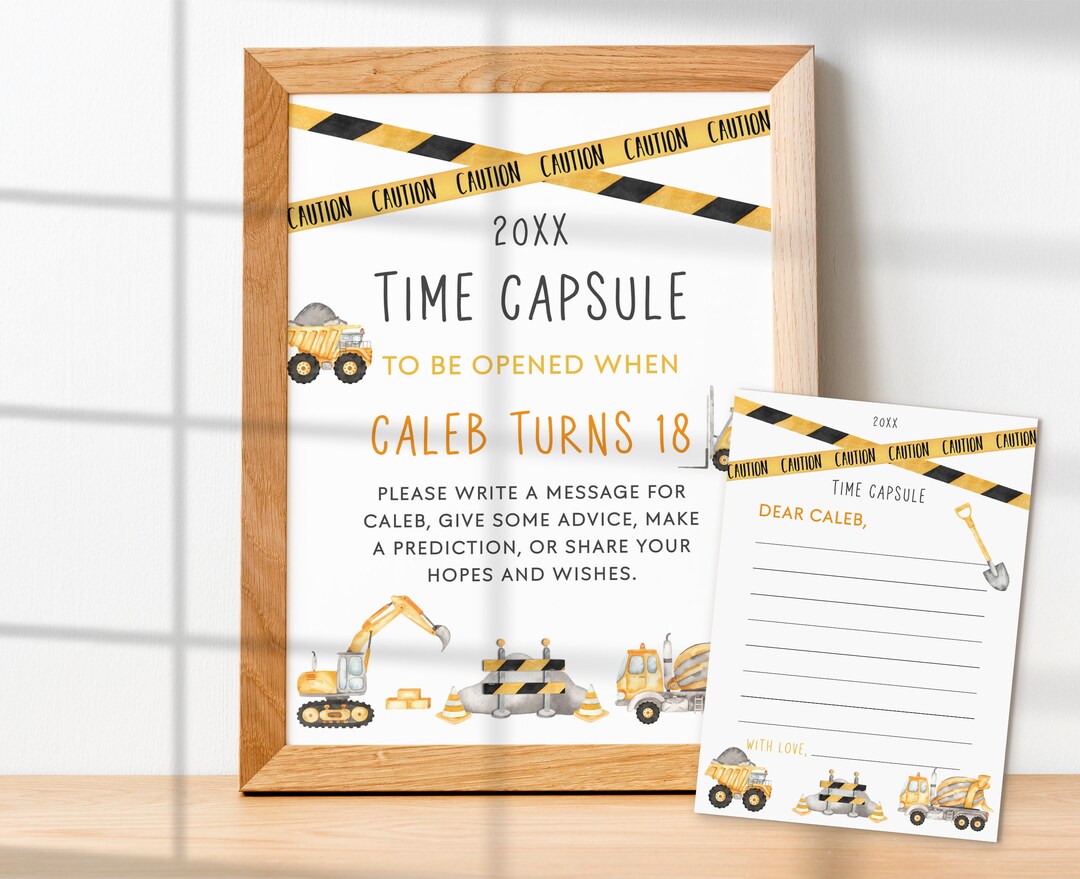 Construction Birthday Party TIME CAPSULE First Birthday Sign & Card ...