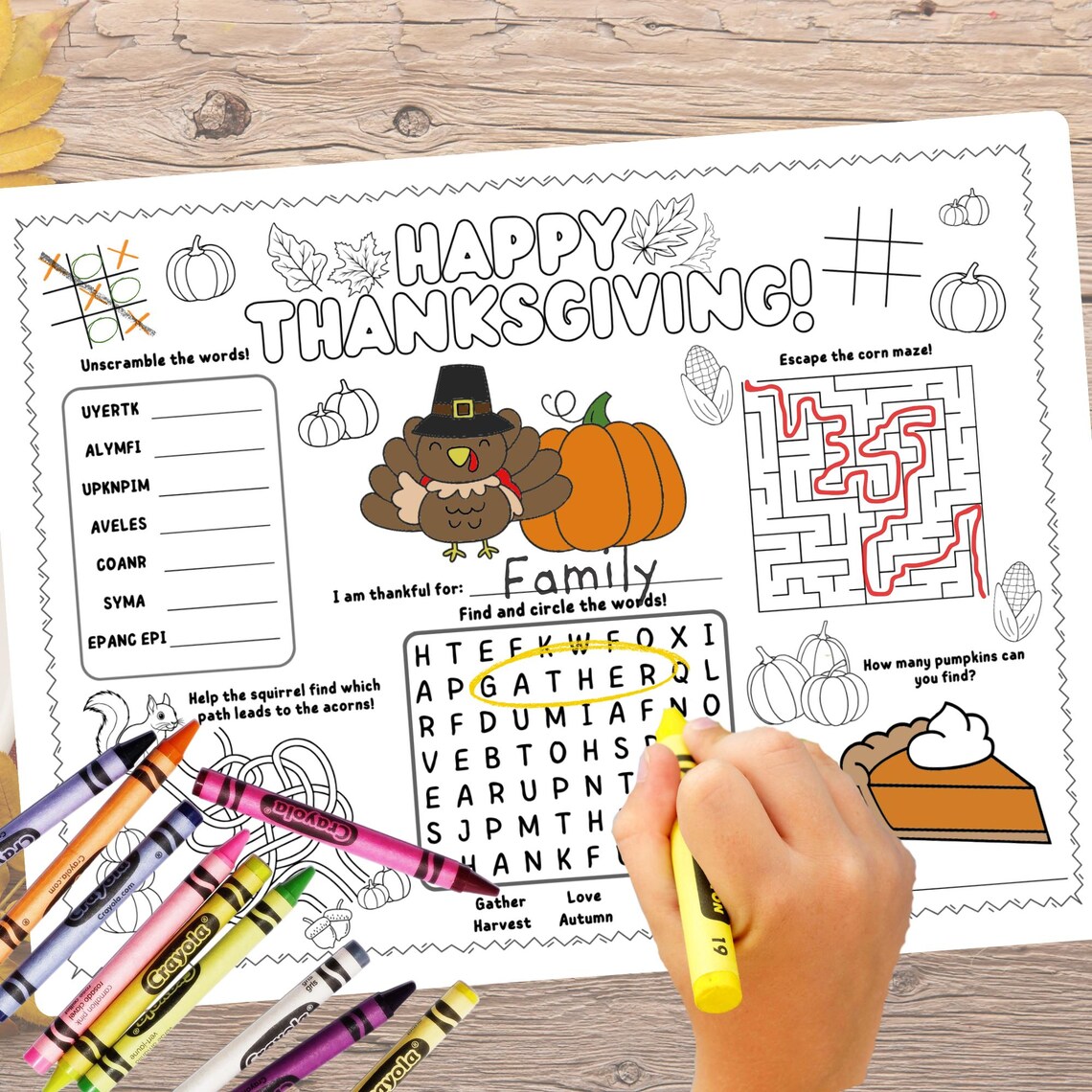 Autumn Thanksgiving Activity Placemat for Kids, Printable Coloring Page ...