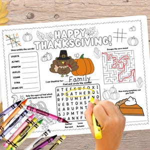 Autumn Thanksgiving Activity Placemat for Kids, Printable Coloring Page ...