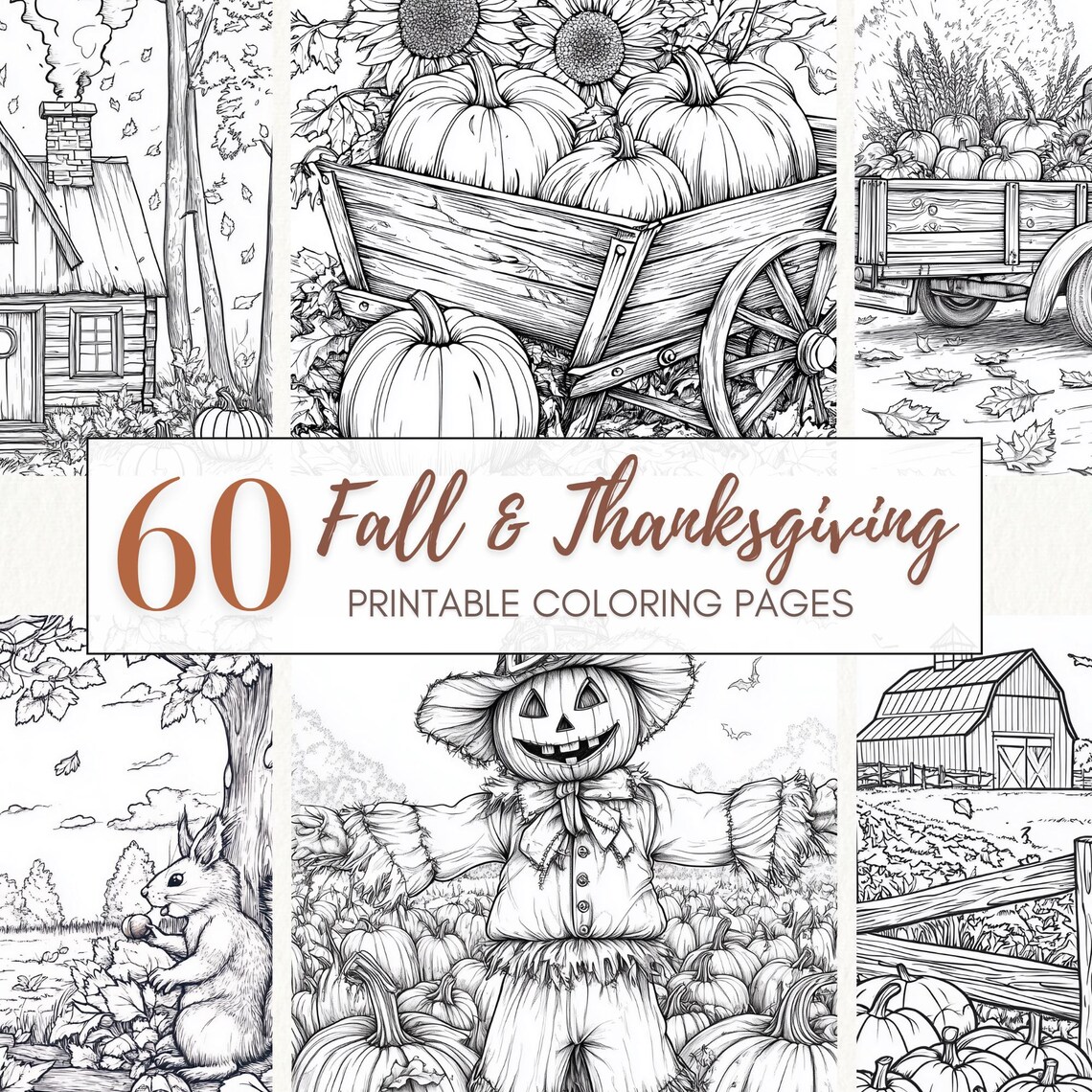 60 Fall and Thanksgiving Inspired Coloring Pages for Kids and Adults ...