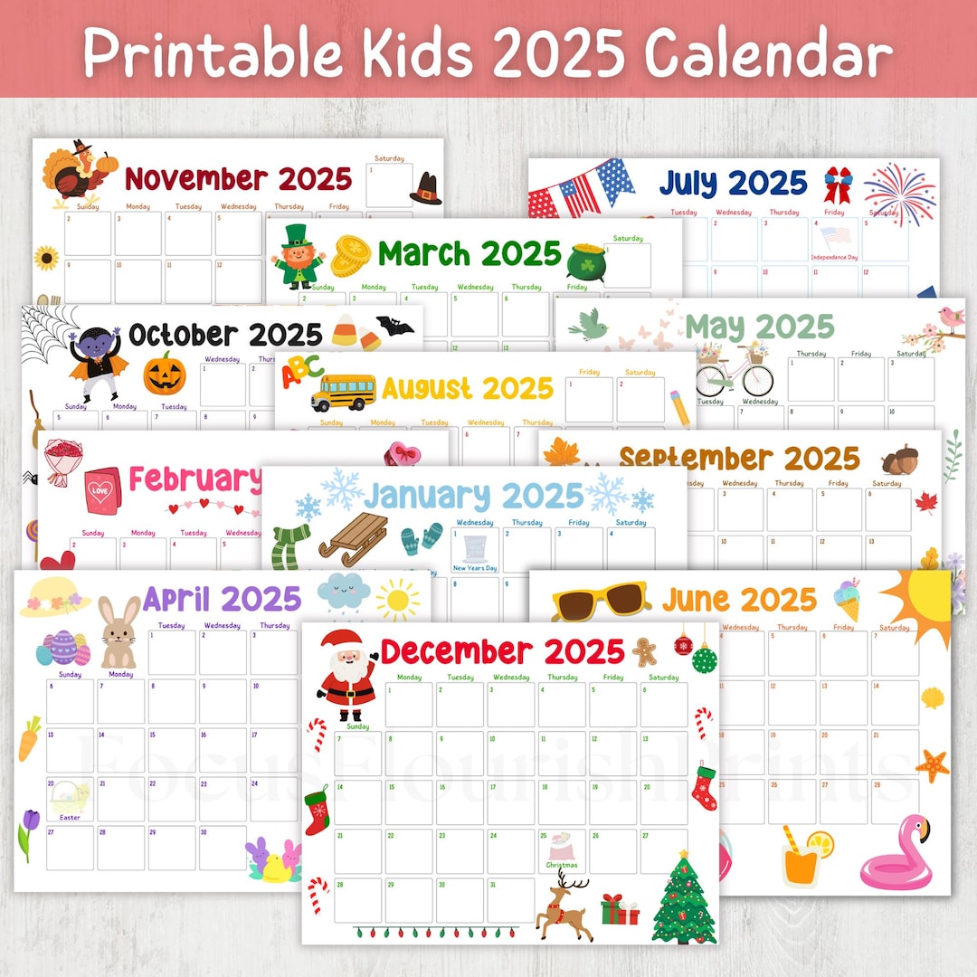 2025 Cute Printable Kids Calendar, Homeschool Calendar, Wall Calendar ...