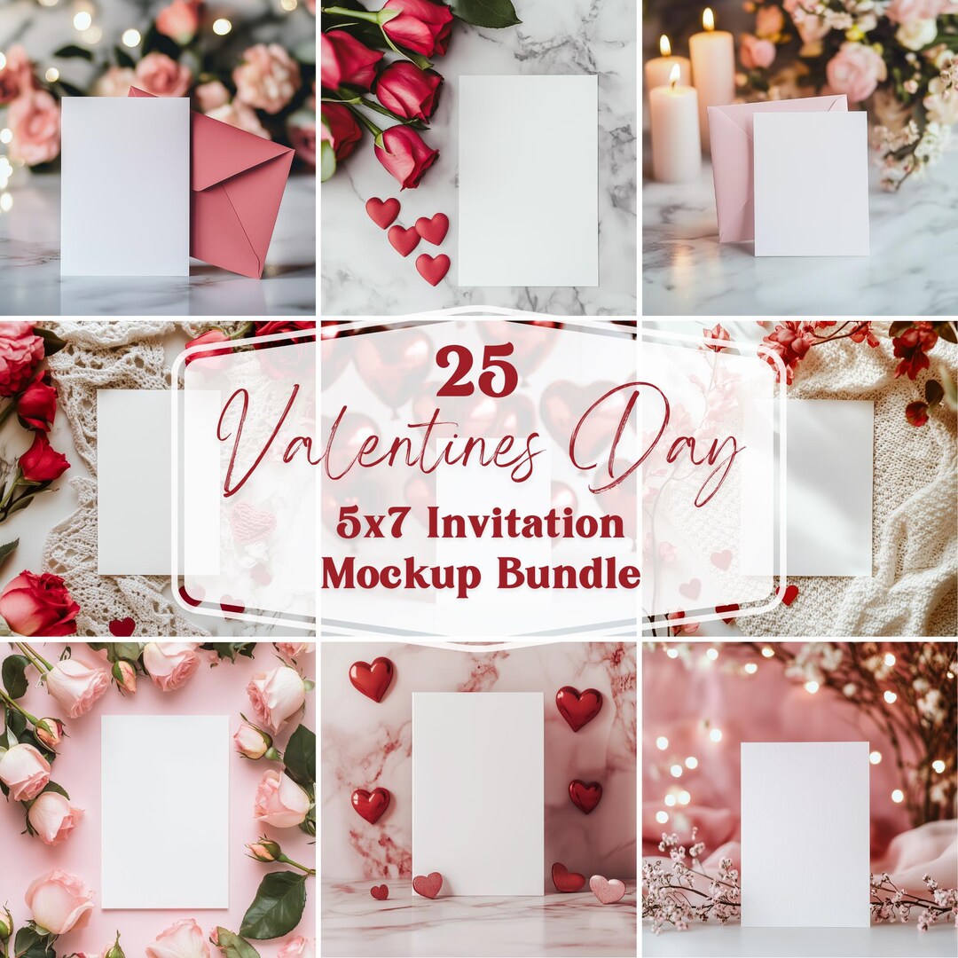 Valentines Day Themed 5x7 Card Mockups for Your Etsy Shop, 25 Card ...