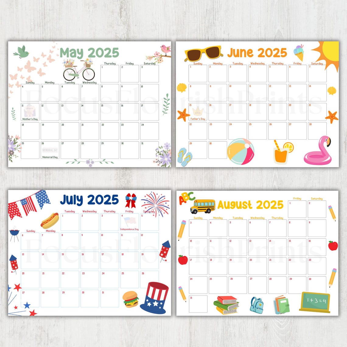 2025 Cute Printable Kids Calendar, Homeschool Calendar, Wall Calendar ...
