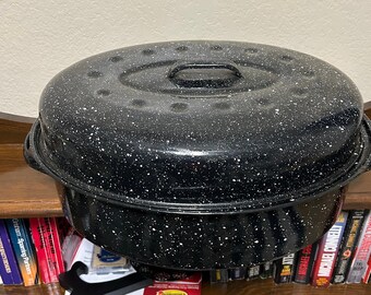 Large Vintage Cobalt Blue/white Speckled Roasting Pan With Lid/holidays ...