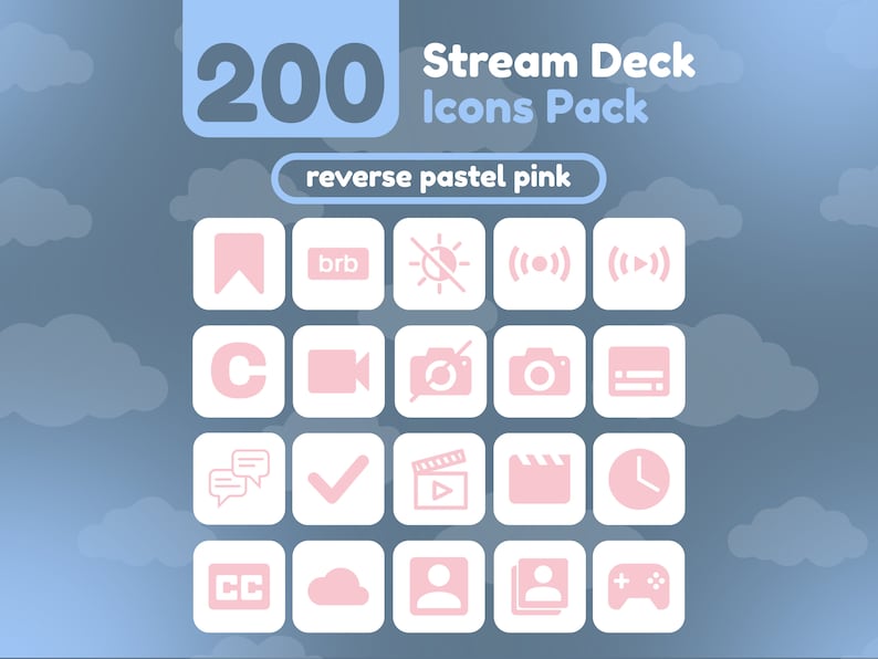 200 Stream Deck Icons | White + Pastel Pink Solid | Reverse Collection ...