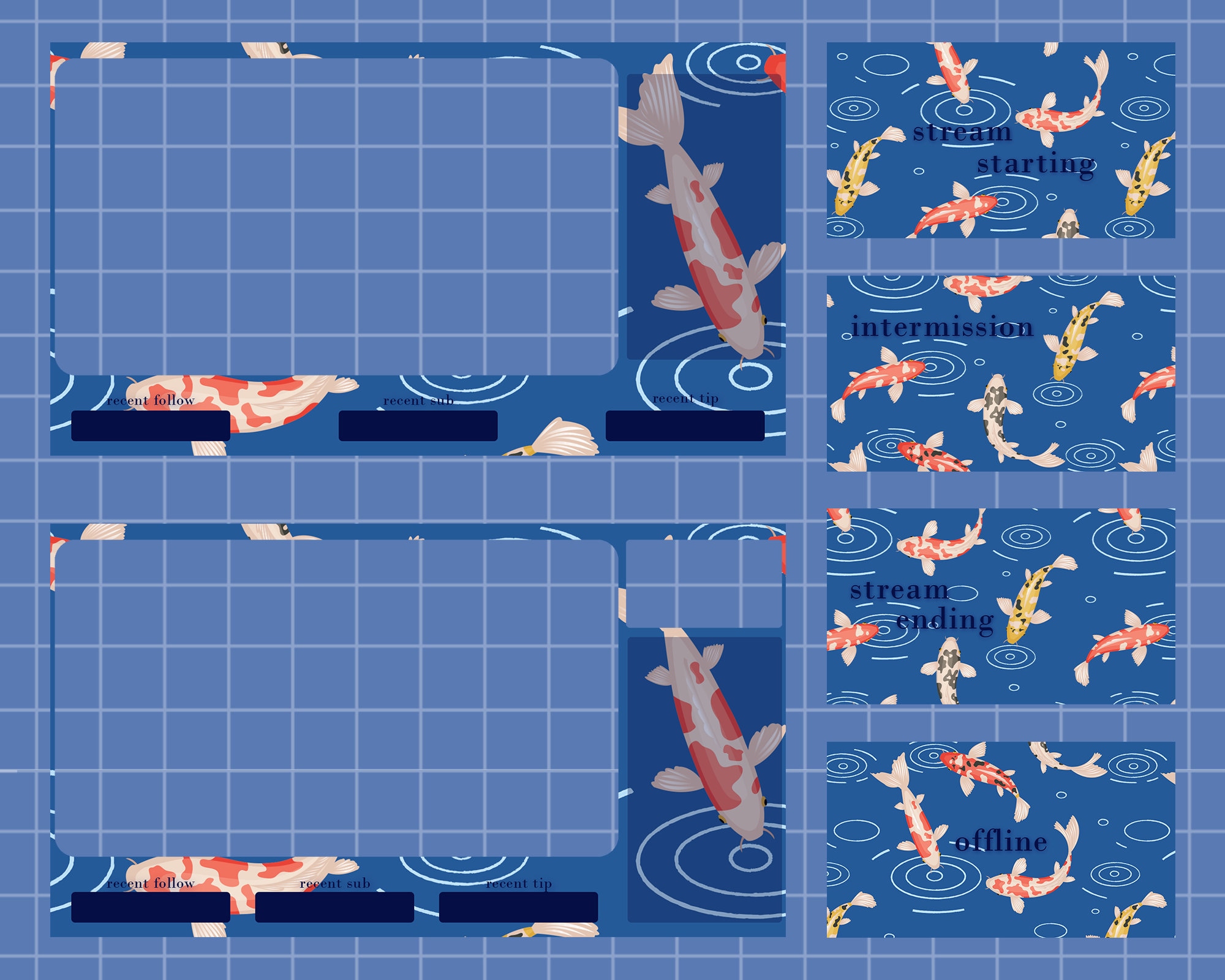 Simple Cute Aesthetic Koi Fish Pond Twitch Overlay Package Streamer ...