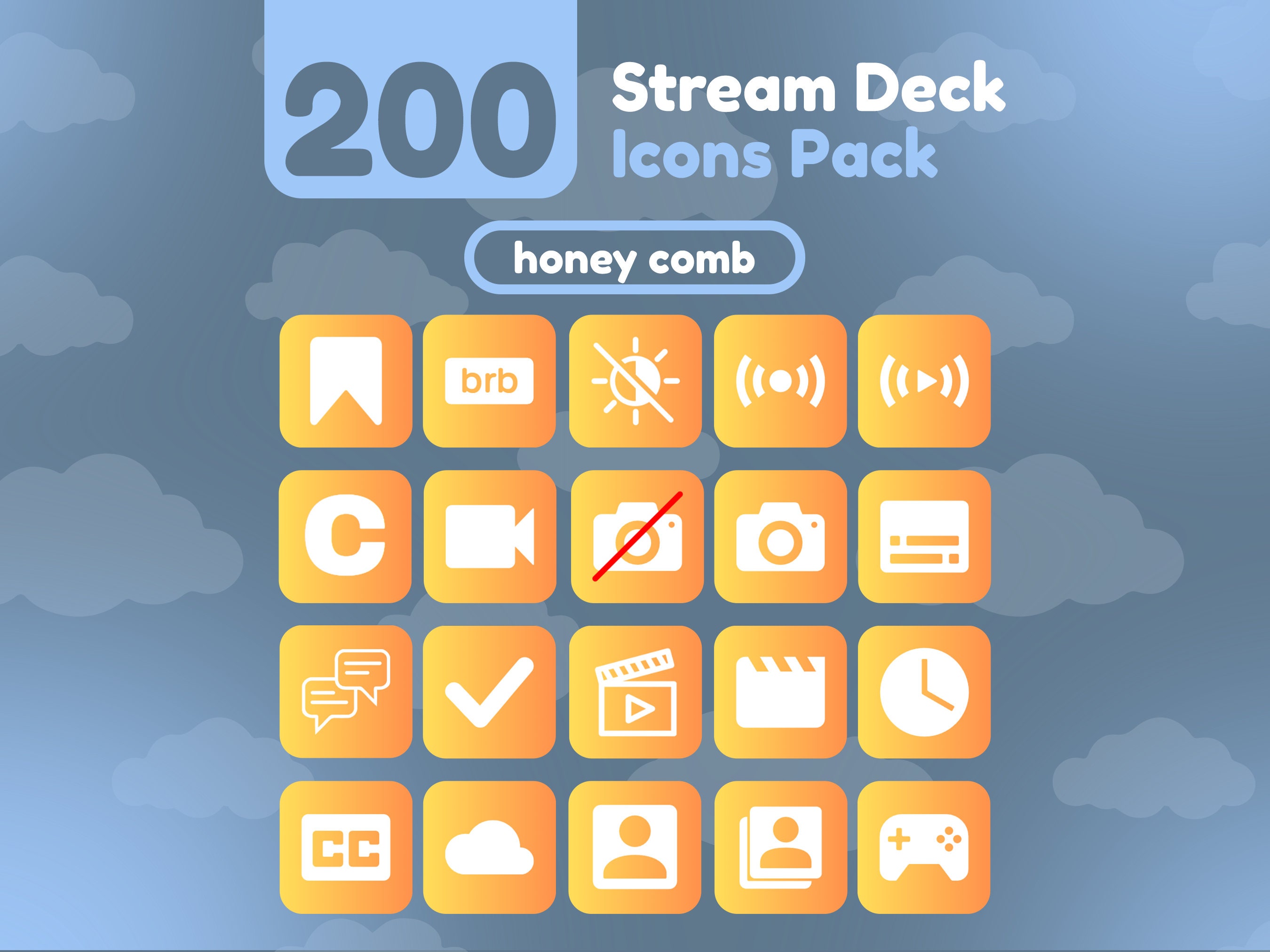 200 Stream Deck Icons | Yellow + Gold Gradient | Honey Comb Collection ...