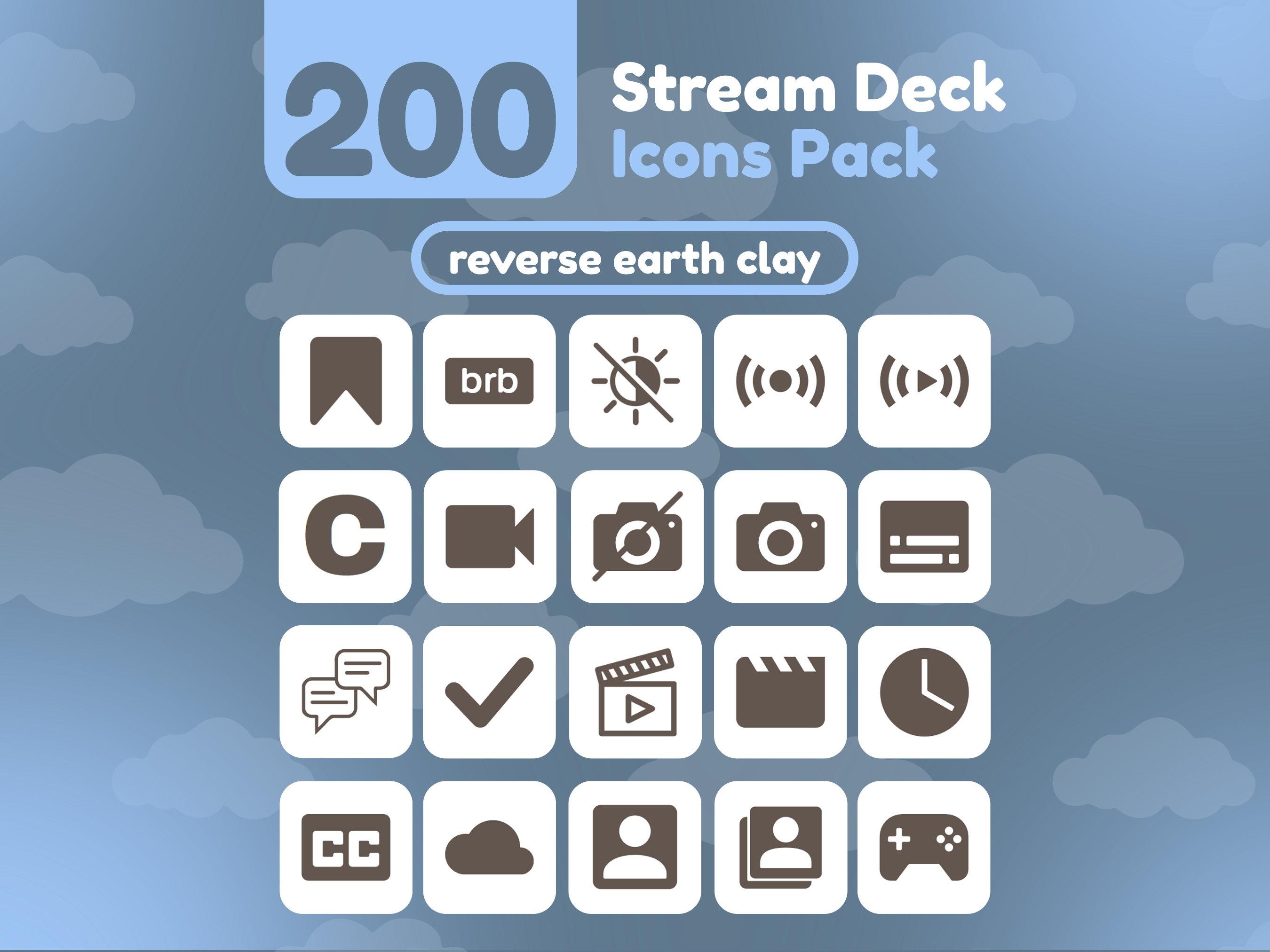 200 Stream Deck Icons | White + Earth Clay Solid | Reverse Collection ...