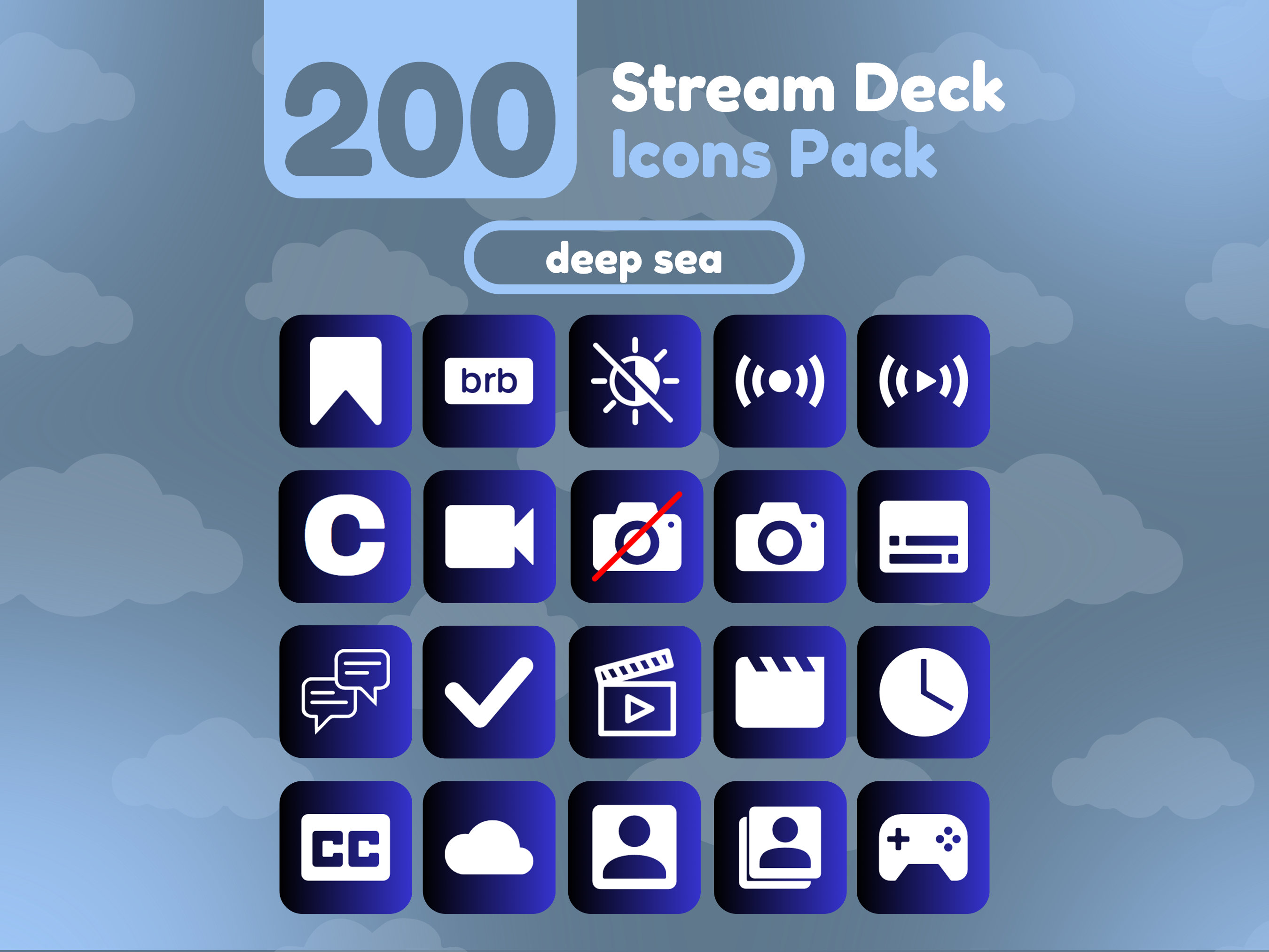 200 Stream Deck Icons | Black + Blue Gradient | Deep Sea Collection ...
