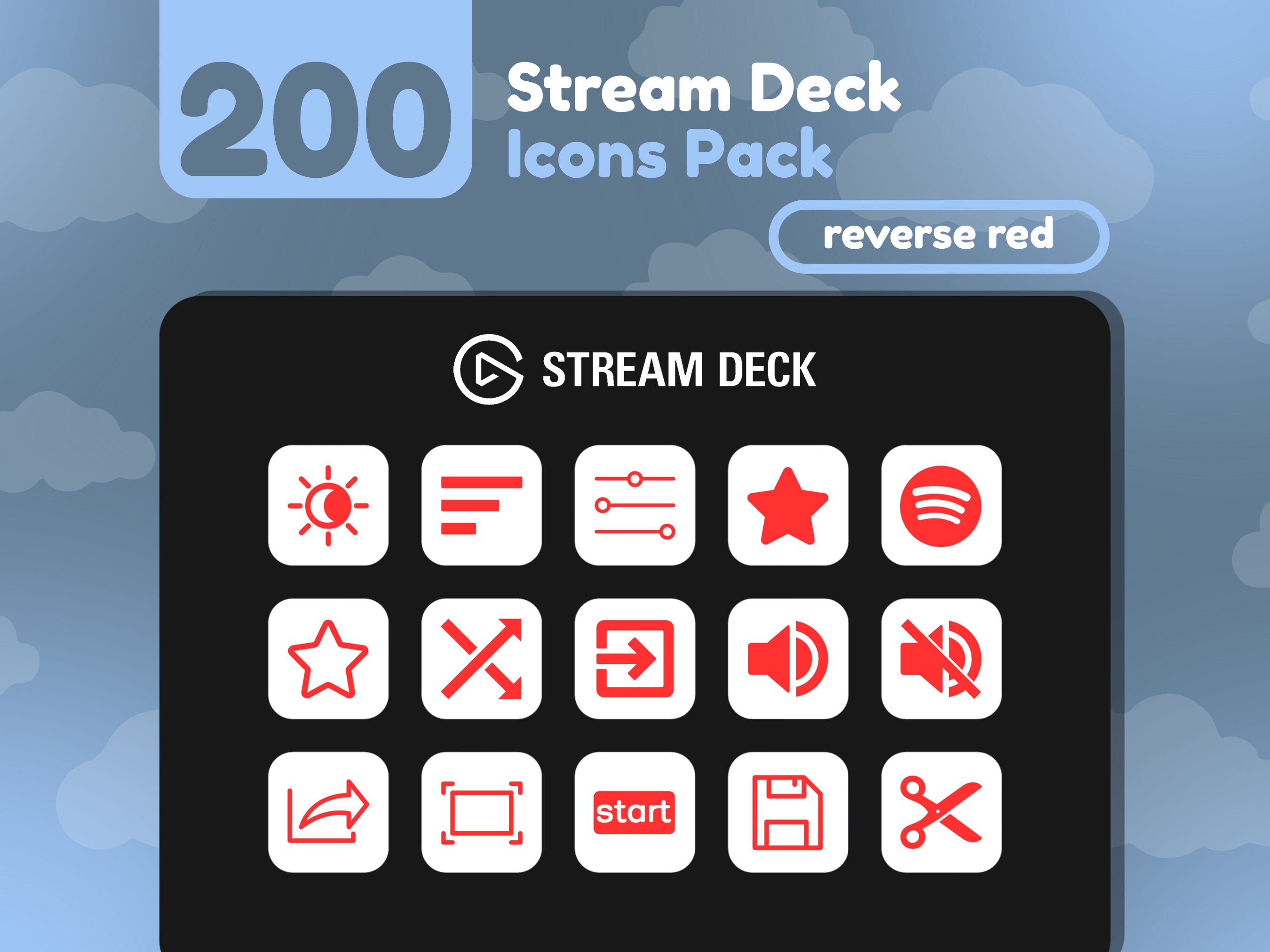 200 Stream Deck Icons | White + Red Solid | Reverse Collection | Cute ...