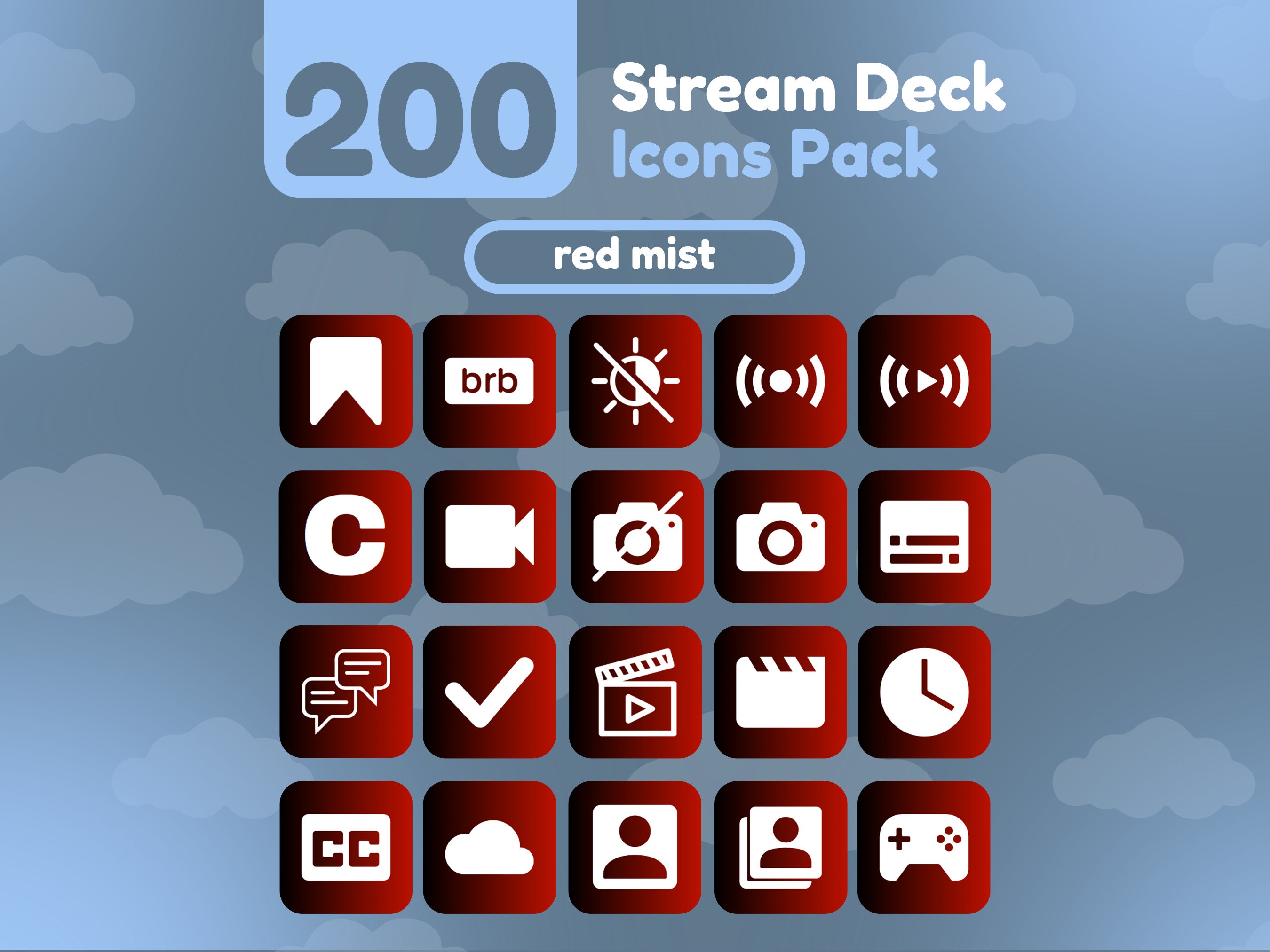 200 Stream Deck Icons | Red + Black Gradient | Red Mist Collection ...
