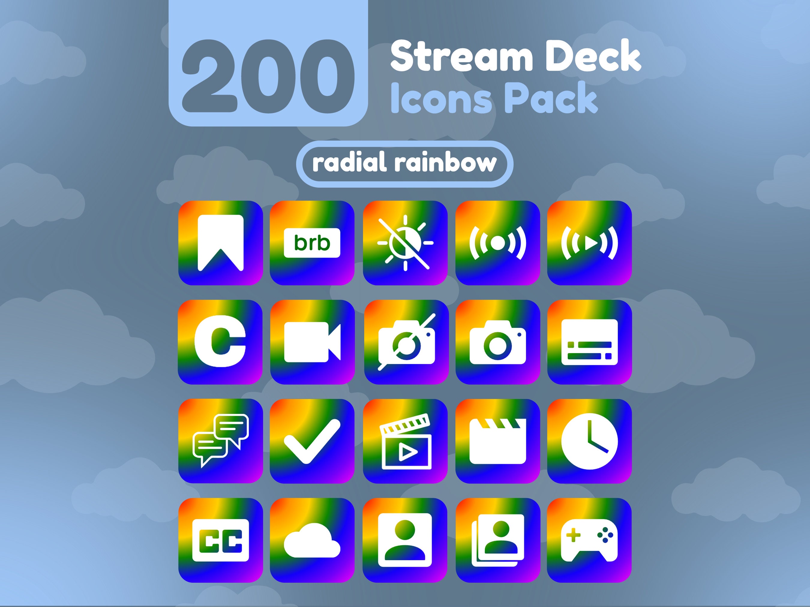 200 Stream Deck Icons | Rainbow Gradient | Rainbow Collection | Cute ...