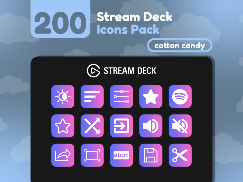 200 Stream Deck Icons | Blue + Pink Gradient | Cotton Candy Collection ...