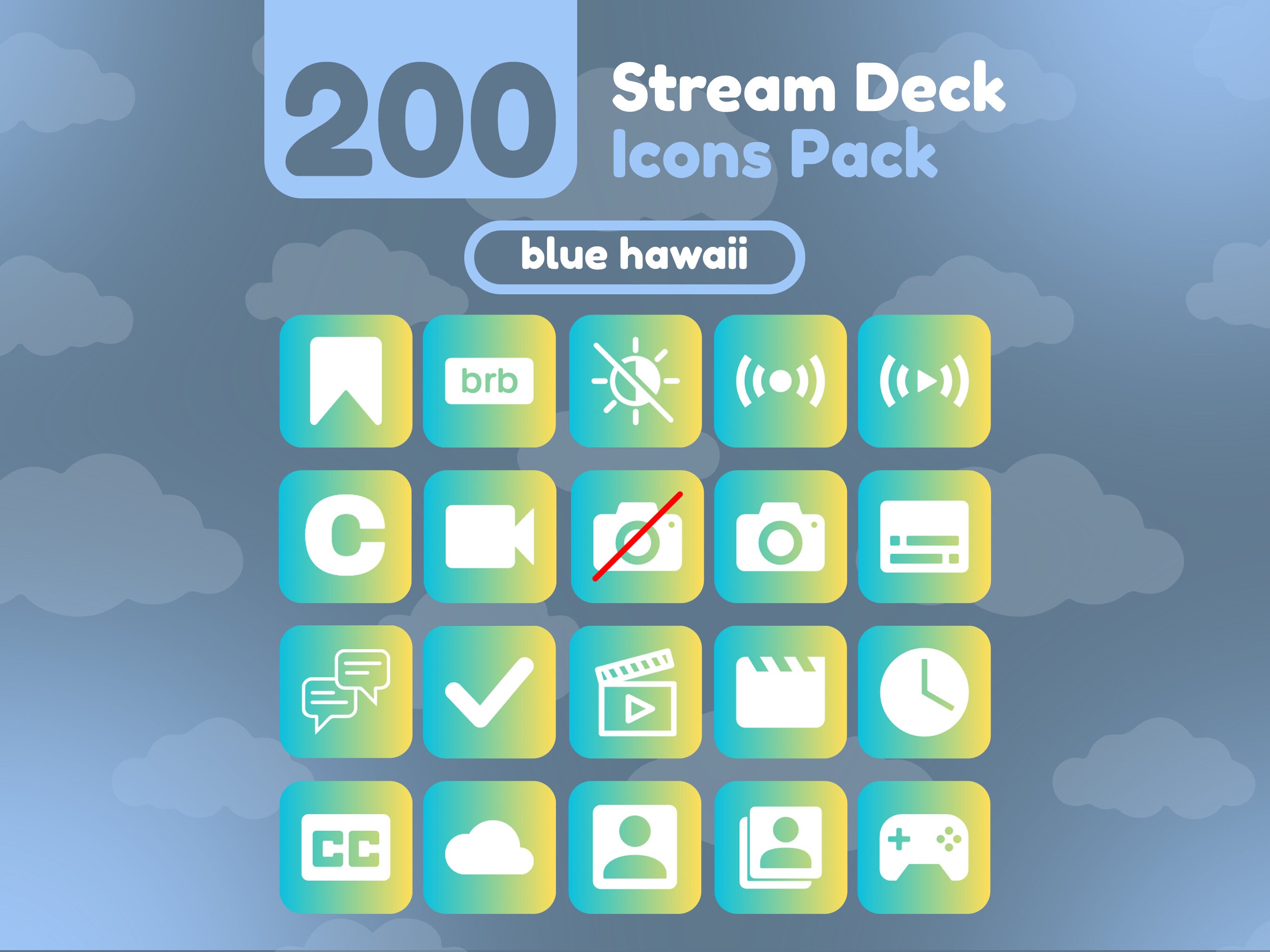 200 Stream Deck Icons | Aqua + Yellow Gradient | Blue Hawaii Collection ...