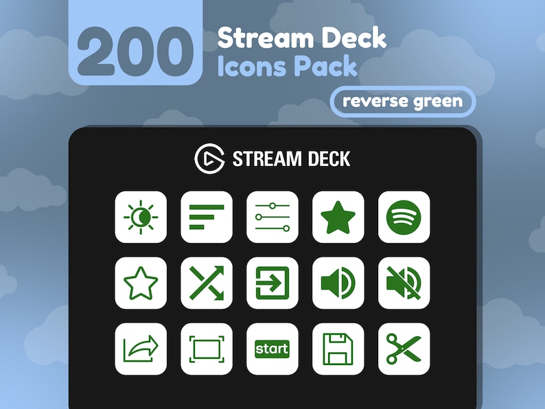 200 Stream Deck Icons | White + Green Solid | Reverse Collection | Cute ...