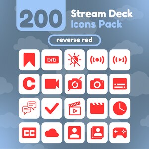 200 Stream Deck Icons | White + Red Solid | Reverse Collection | Cute ...