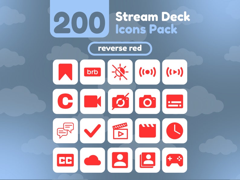 200 Stream Deck Icons | White + Red Solid | Reverse Collection | Cute ...