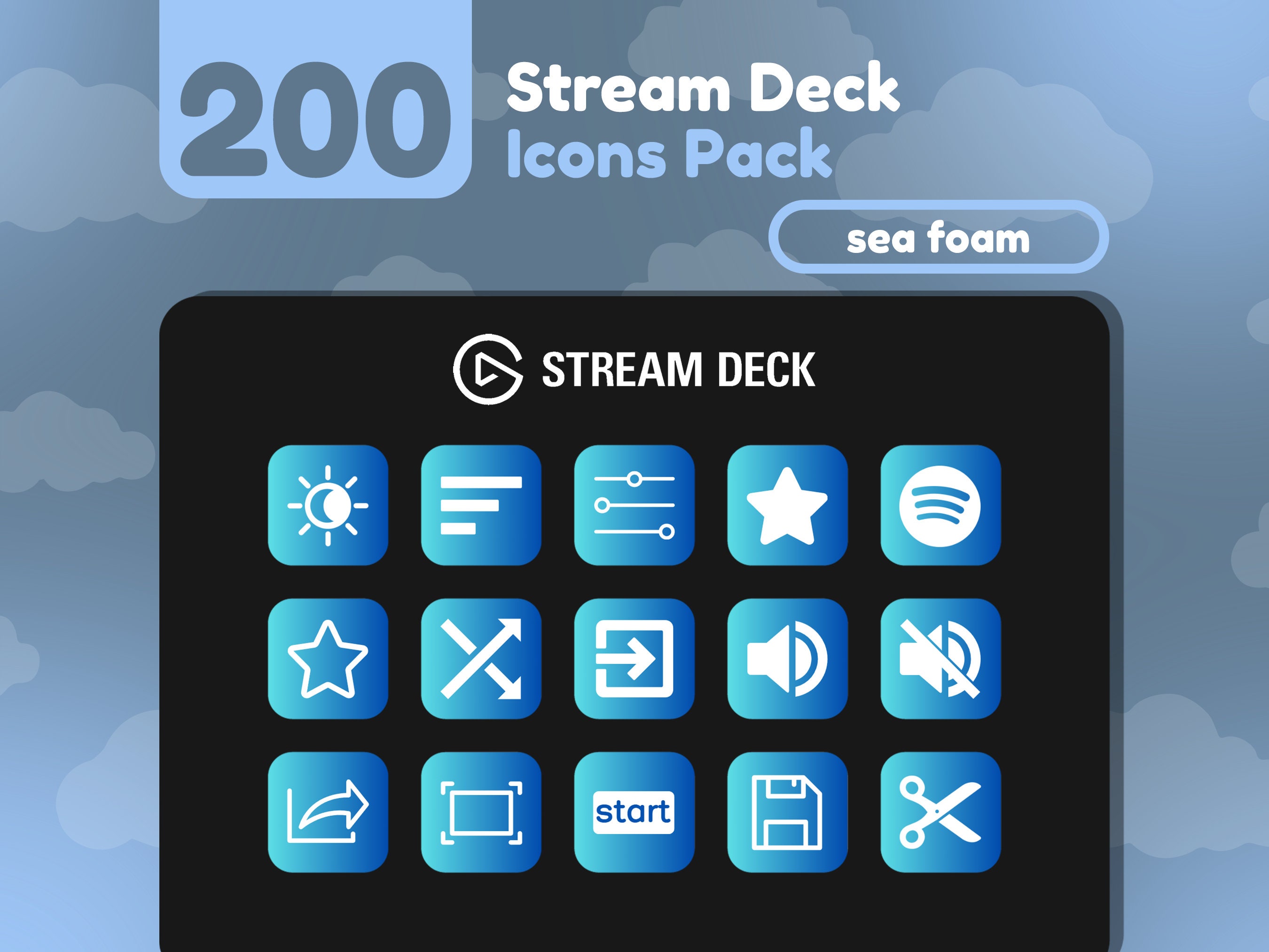 200 Stream Deck Icons | Cyan + Blue Gradient | Sea Foam Collection ...
