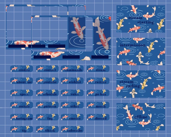 Simple Cute Aesthetic Koi Fish Pond Twitch Overlay Package | Etsy