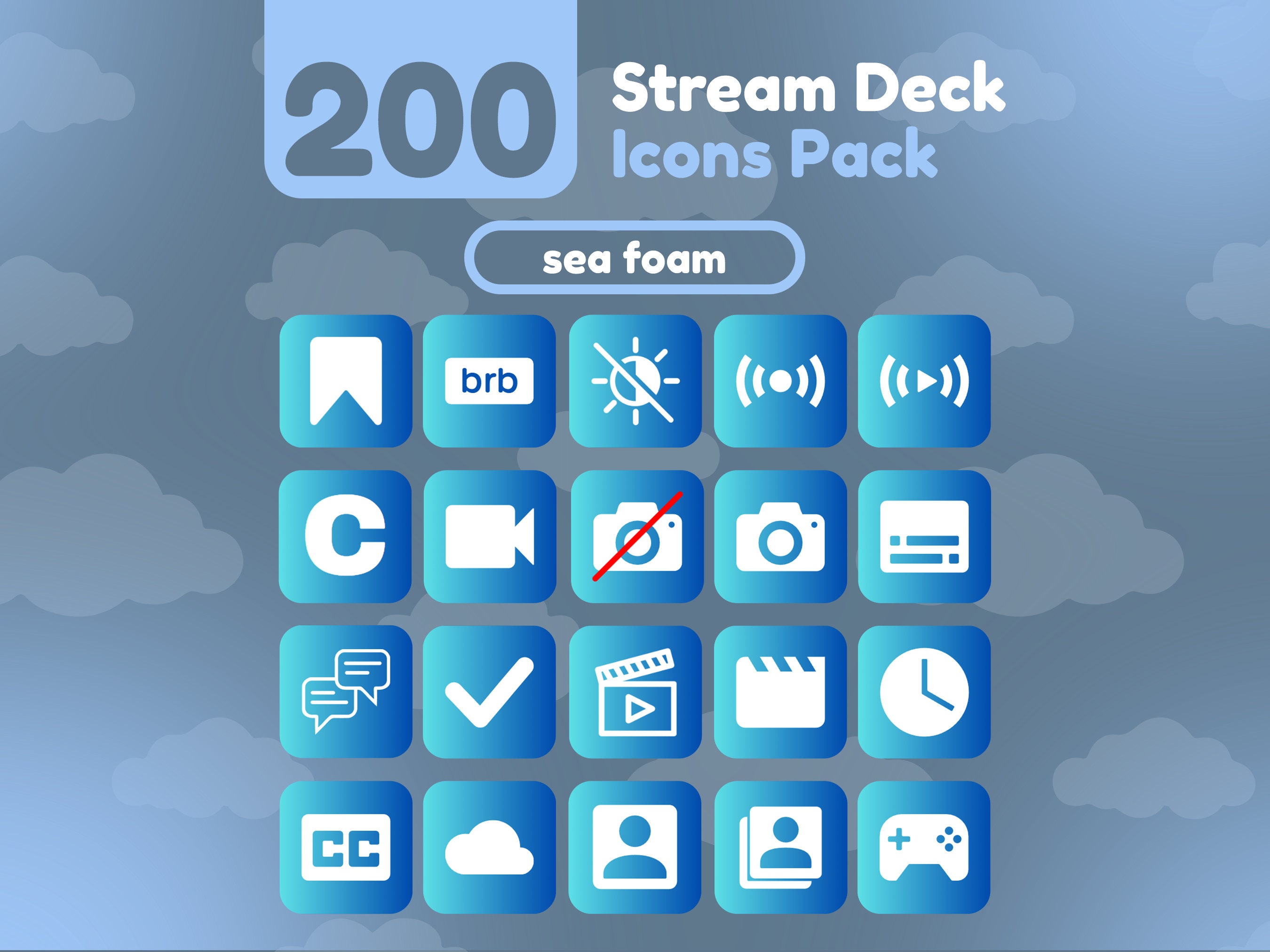 200 Stream Deck Icons | Cyan + Blue Gradient | Sea Foam Collection ...