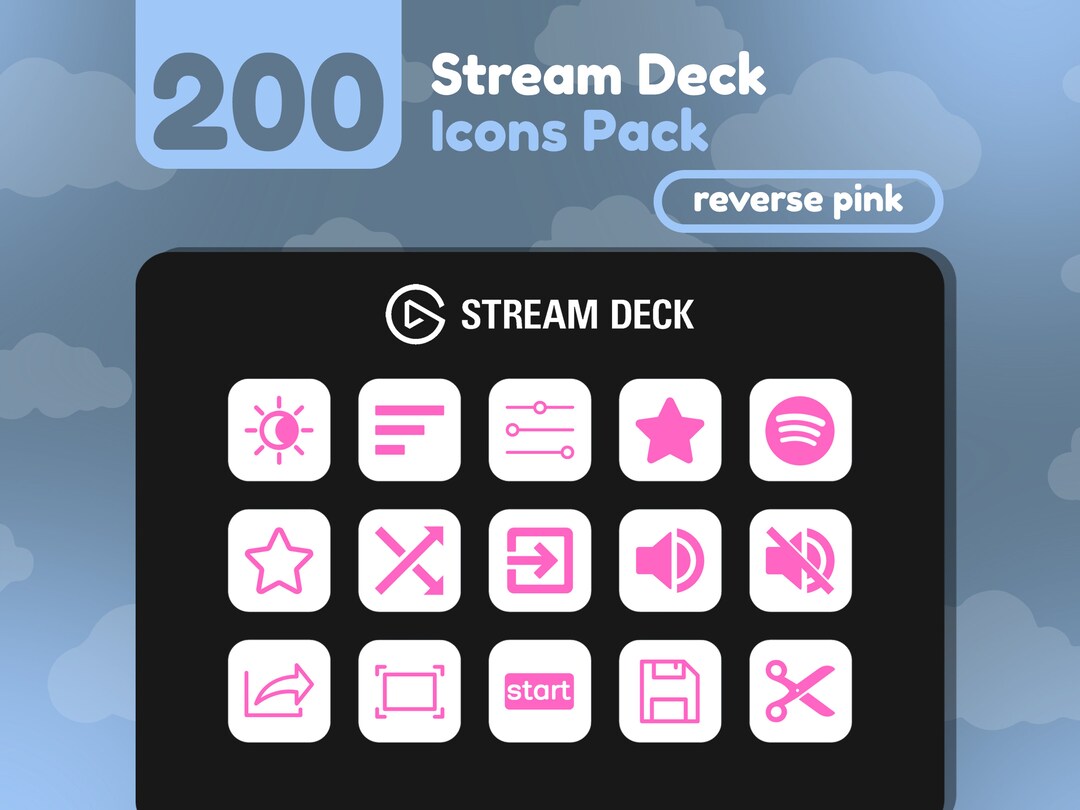200 Stream Deck Icons | White + Pink Solid | Reverse Collection | Cute ...