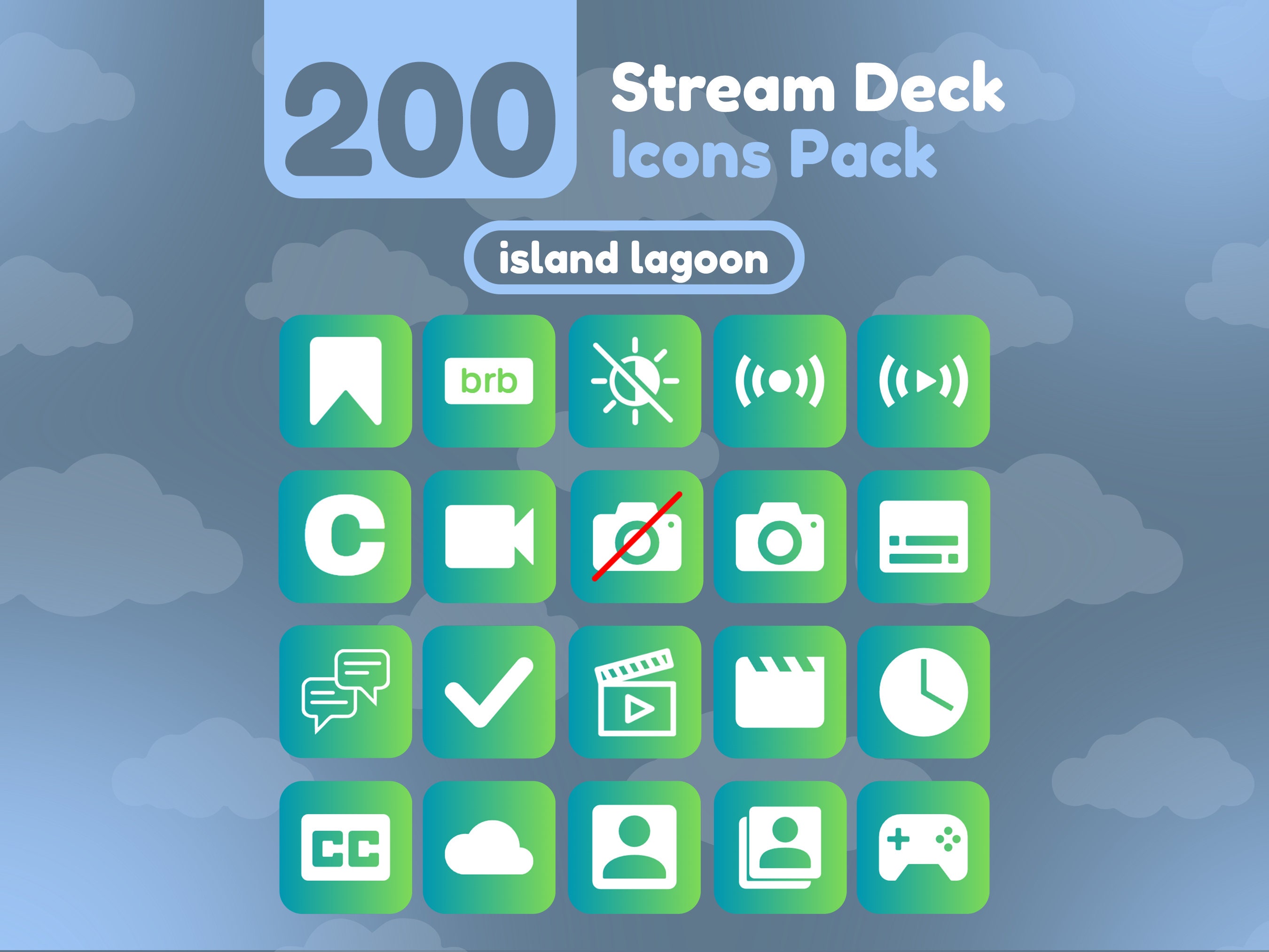 200 Stream Deck Icons | Blue + Green Gradient | Island Lagoon ...