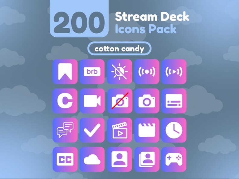 200 Stream Deck Icons | Blue + Pink Gradient | Cotton Candy Collection ...