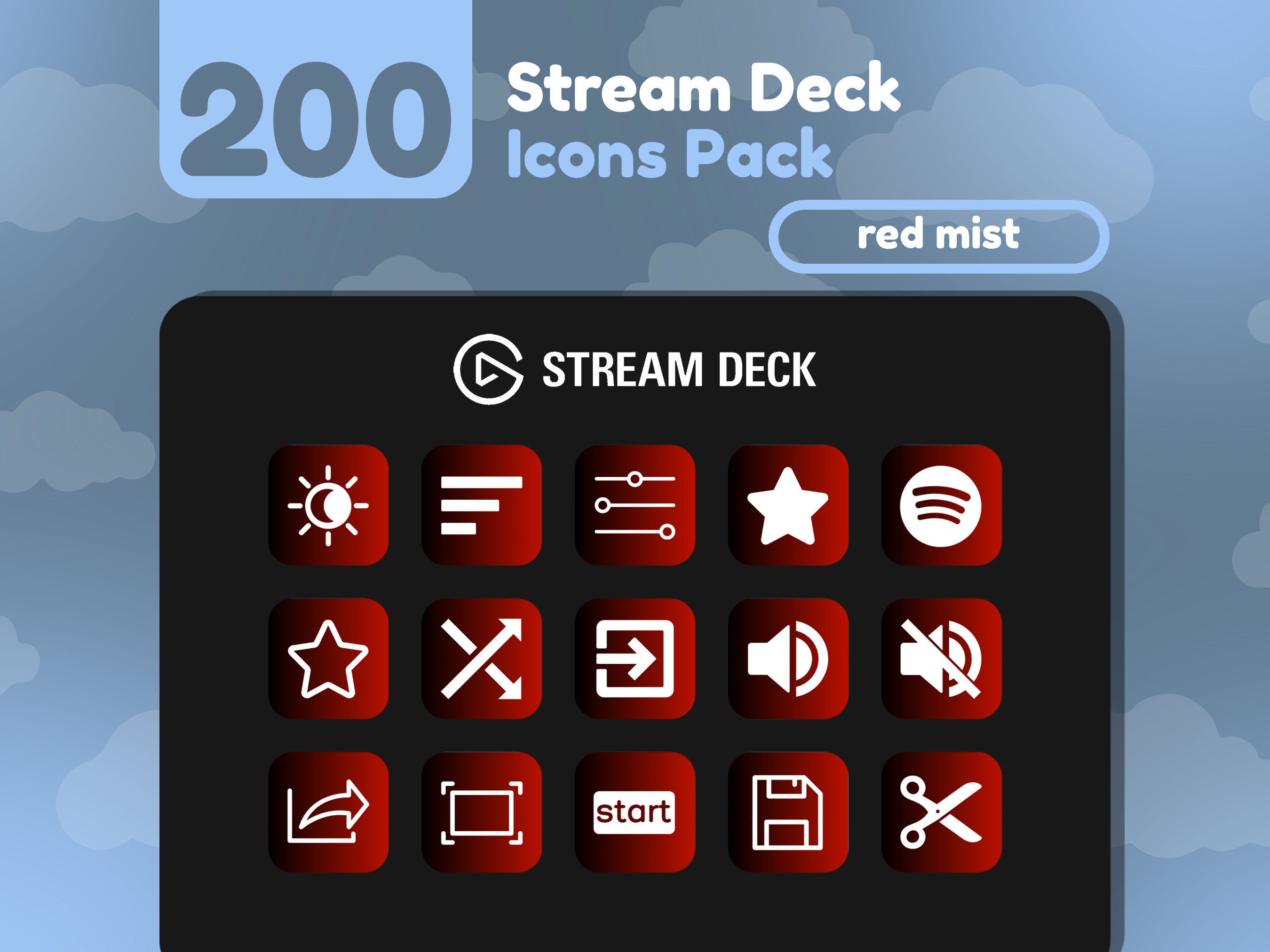 200 Stream Deck Icons | Red + Black Gradient | Red Mist Collection ...