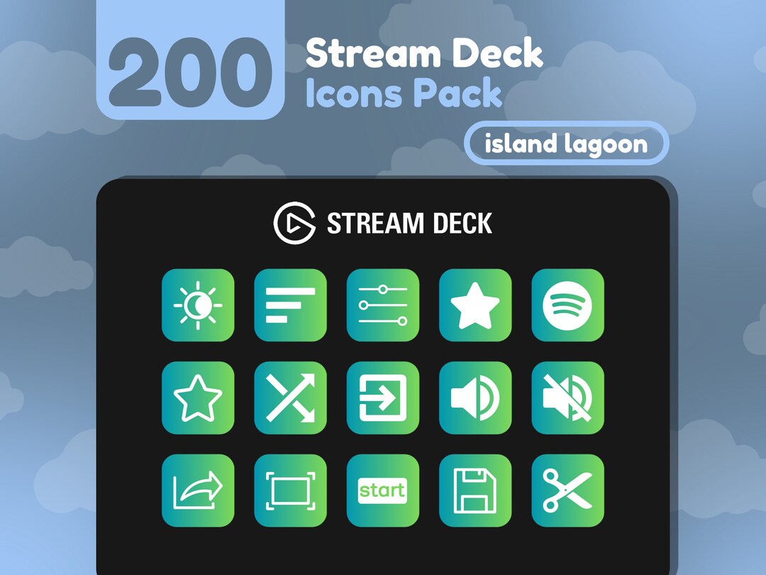 200 Stream Deck Icons | Light Blue + Lime Gradient | Island Lagoon ...