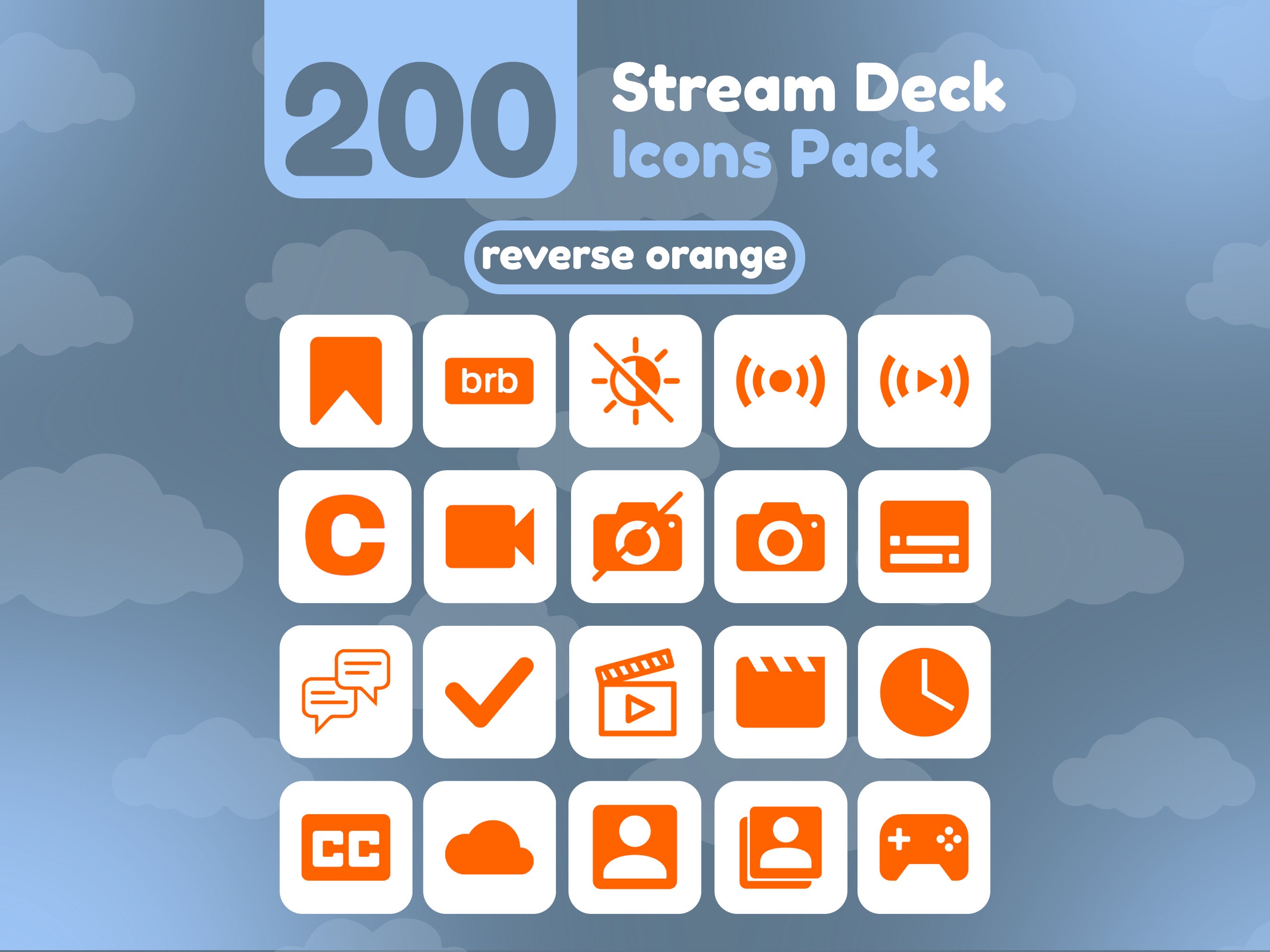 200 Stream Deck Icons White Orange Solid Reverse Collection Cute Elgato ...