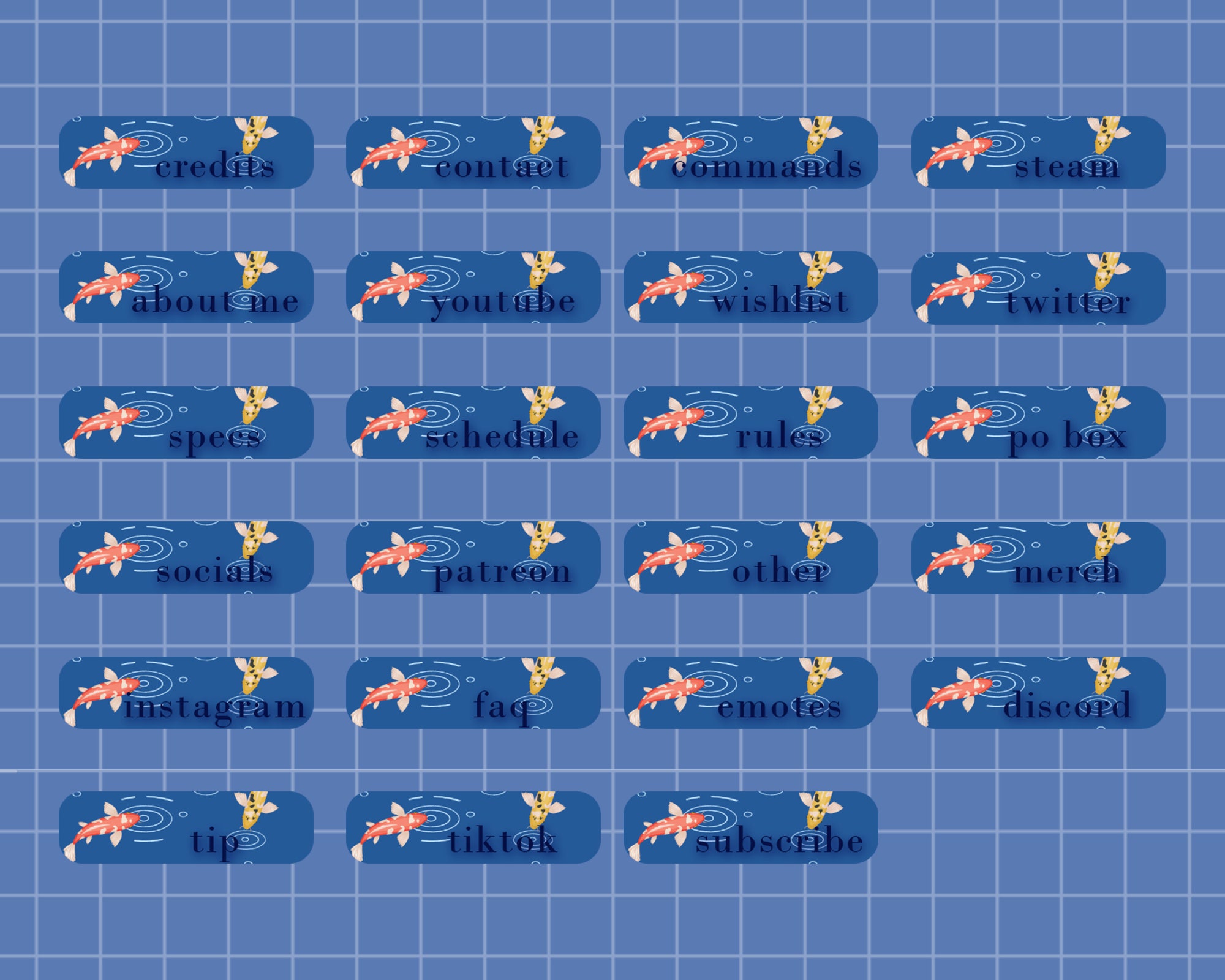 Simple Cute Aesthetic Koi Fish Pond Twitch Overlay Package Streamer ...