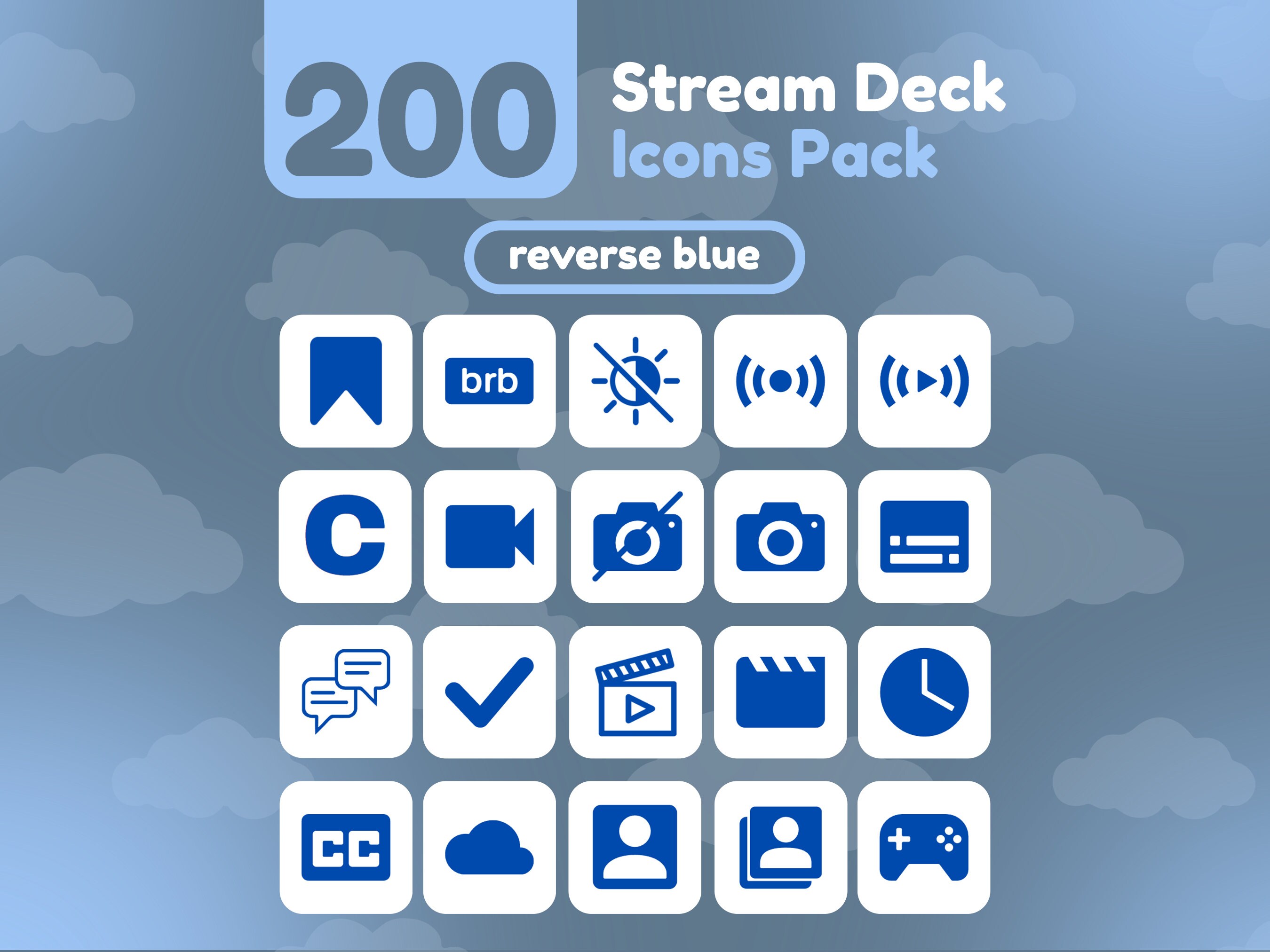 200 Stream Deck Icons | White + Blue Solid | Reverse Collection | Cute ...