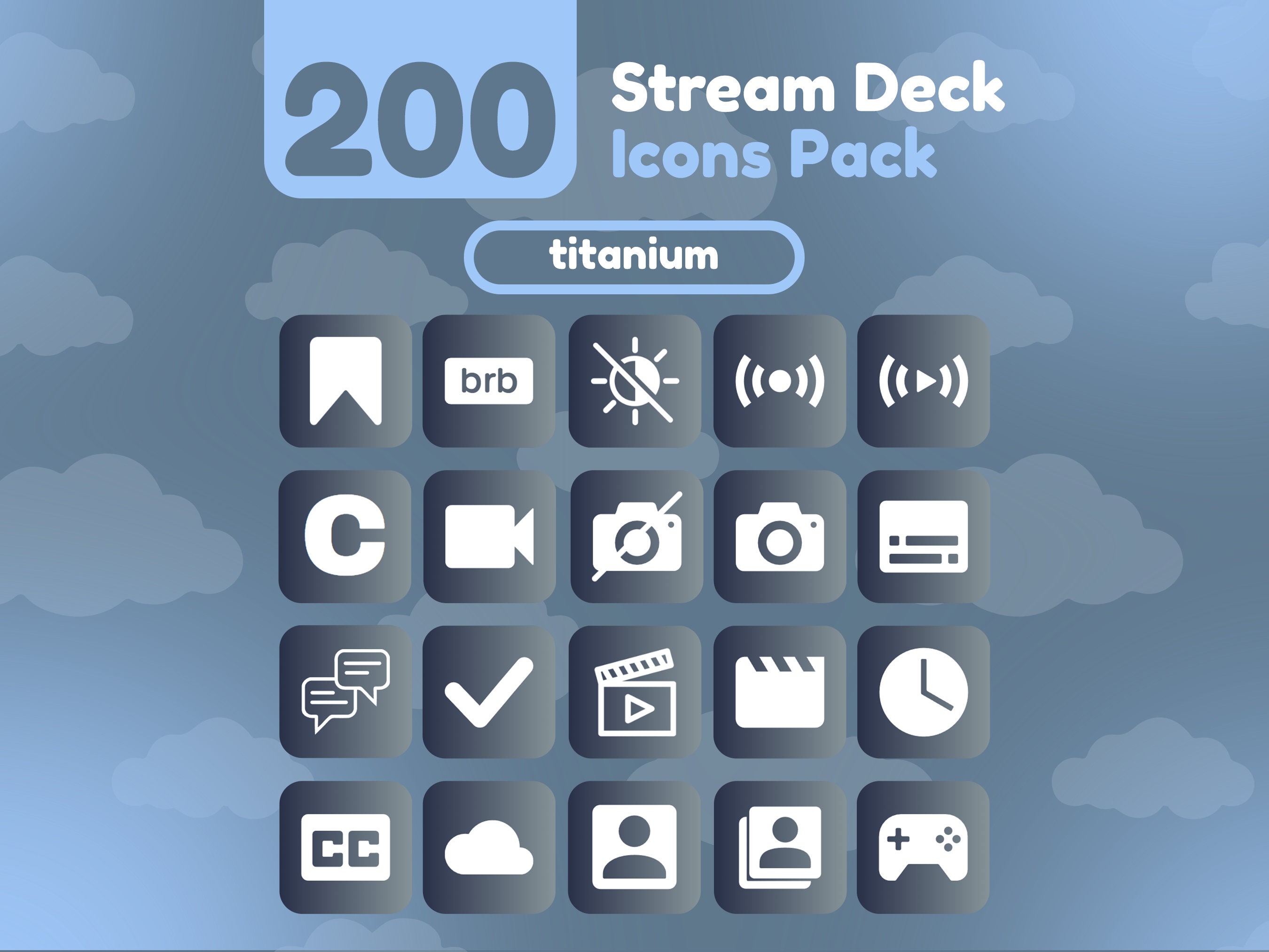 200 Stream Deck Icons | Navy + Grey / Gray Gradient | Titanium ...