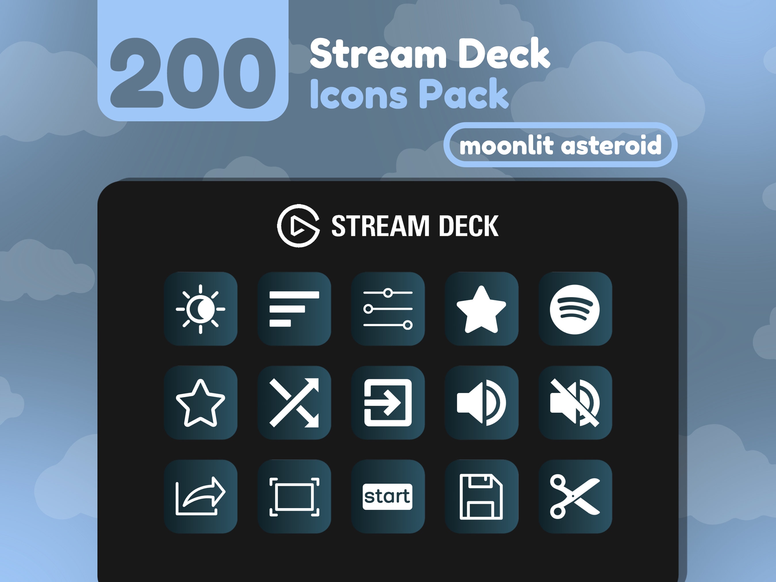 200 Stream Deck Icons | Navy + Slate Blue Gradient | Moonlit Asteroid ...