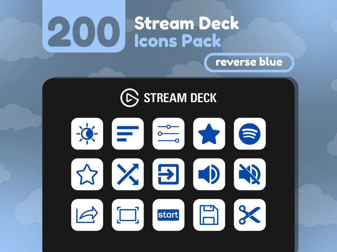 200 Stream Deck Icons White Blue Solid Reverse Collection Cute Elgato ...