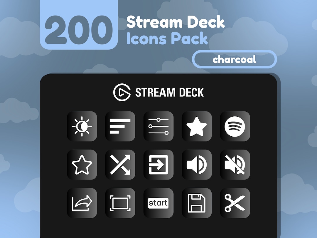 200 Stream Deck Icons | Black + Grey / Gray Gradient | Charcoal ...