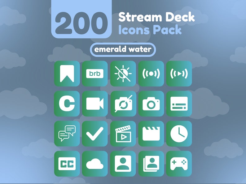 200 Stream Deck Icons | Green + Aqua Gradient | Emerald Water ...