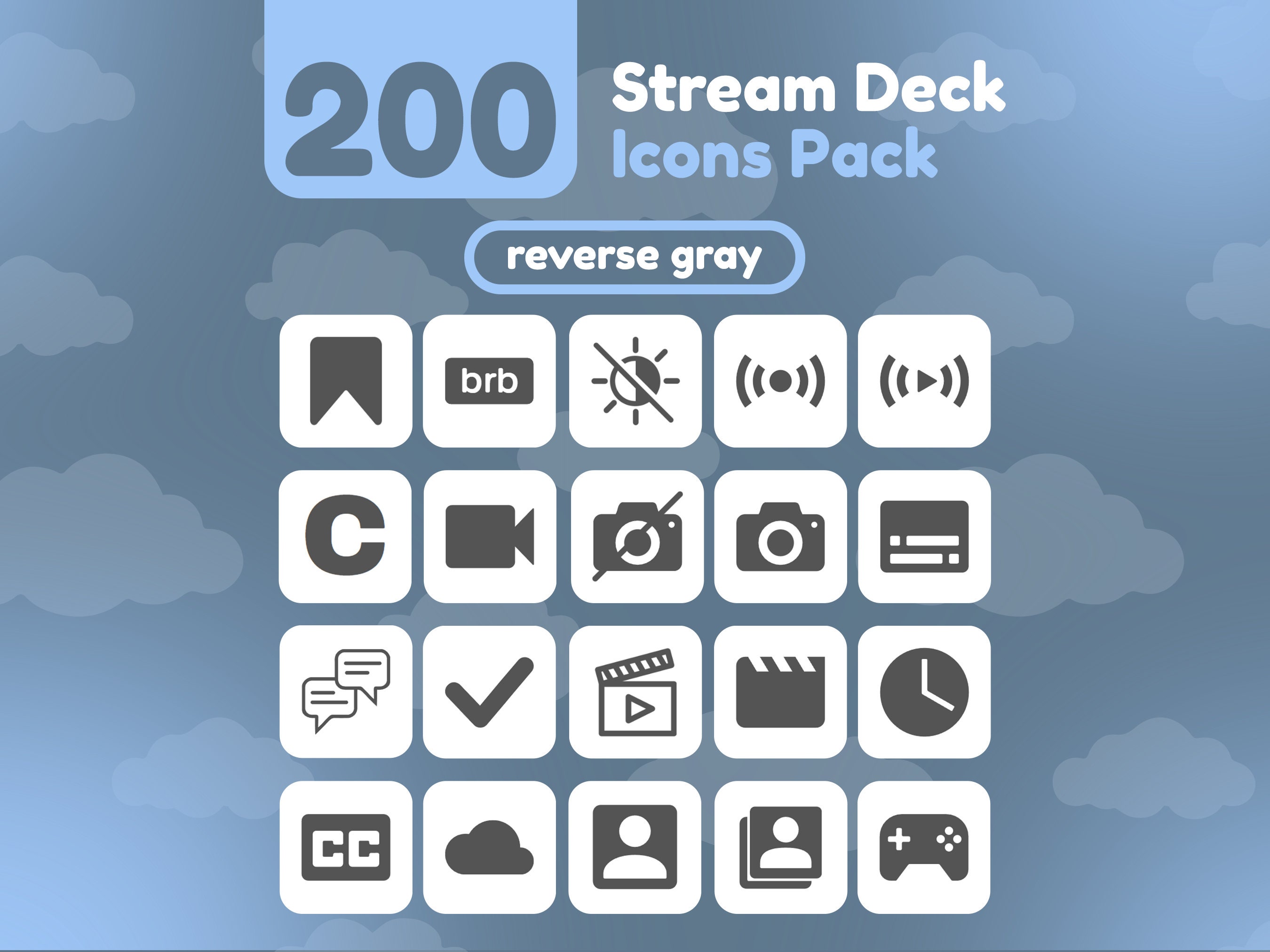 200 Stream Deck Icons | White + Grey / Gray Solid | Reverse Collection ...