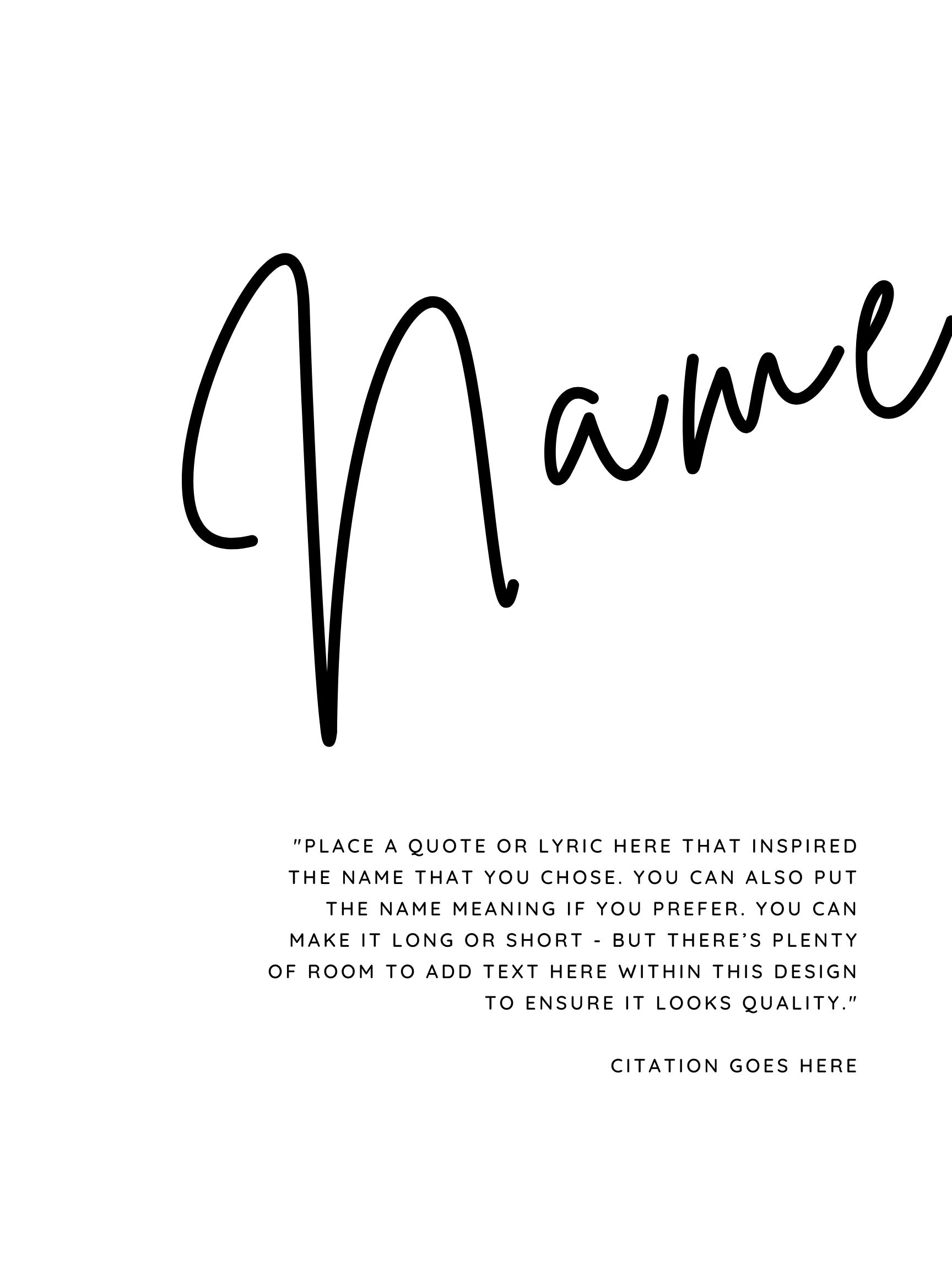 Custom Artsy Name Meaning Lyric Story Print Template for Babies Nursery ...