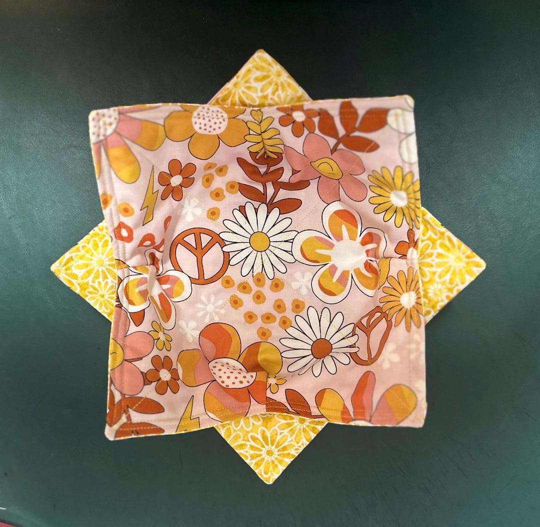 Flower Power Bowl Cozy, Adorable Flowers, Peace Sign, Reversible Soup ...