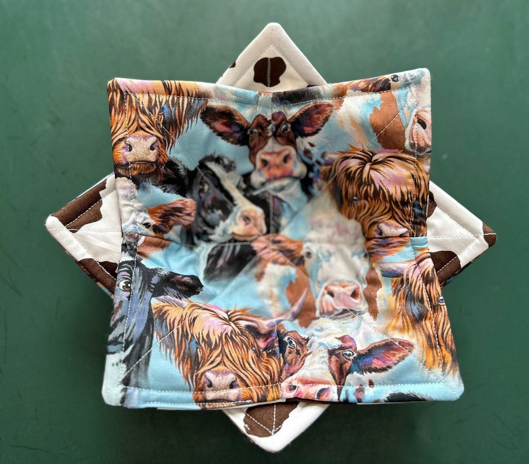 Cow Portraits Microwave Safe Bowl Cozy, Reversible, Hot and Cold Bowl ...